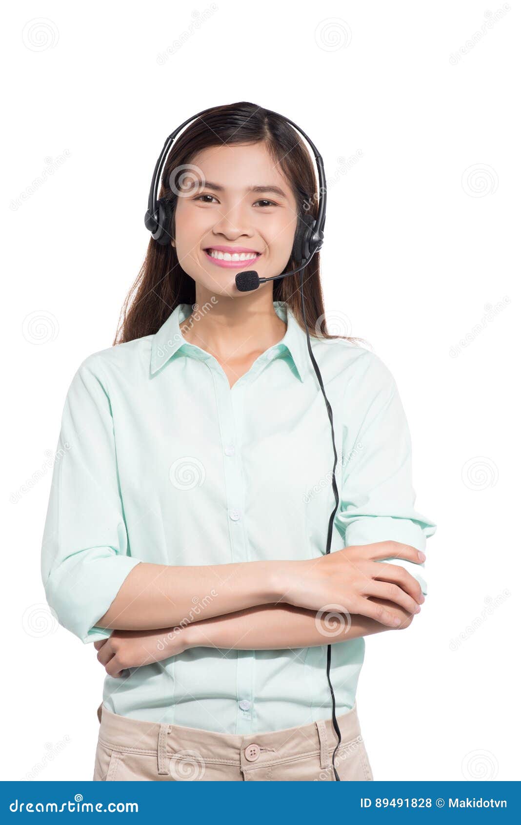 Portrait of Happy Smiling Asian Woamn Support Phone Operator in Stock ...