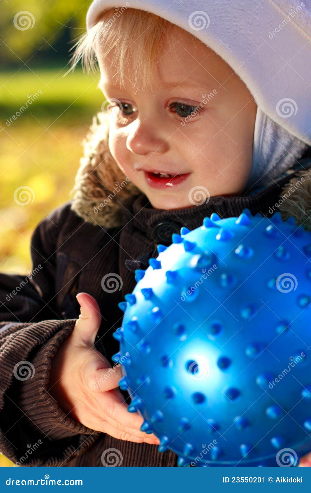 Portrait Happy Smiling Child with Blue Ball Stock Image - Image of ...