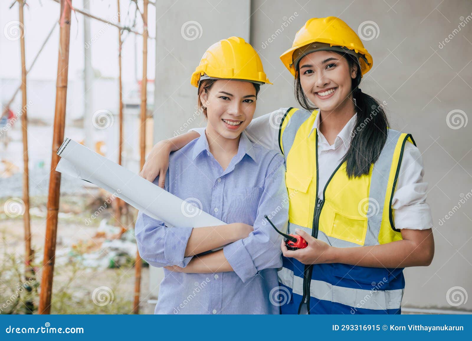 Portrait Happy Smiling Construction Engineer Women Working Team ...