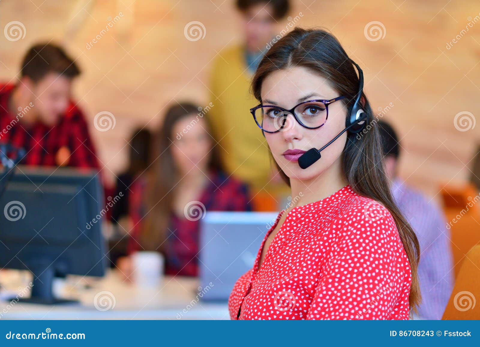 Portrait of Happy Smiling Female Customer Support Phone Operator at ...