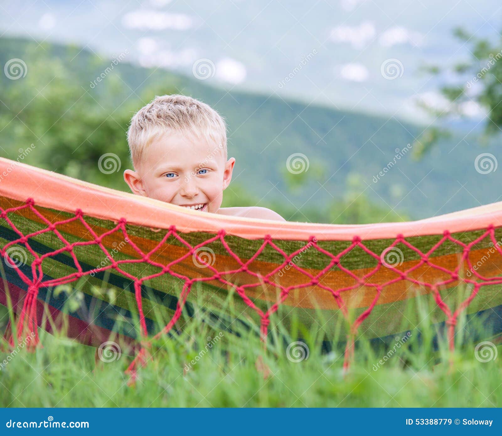 Portrait Happy Smiling Little Boy Lying in Hammock Stock Image - Image ...