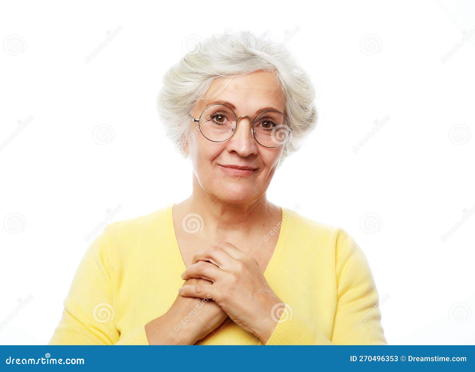Portrait Of Happy Smiling Mature Woman Over White Background Stock