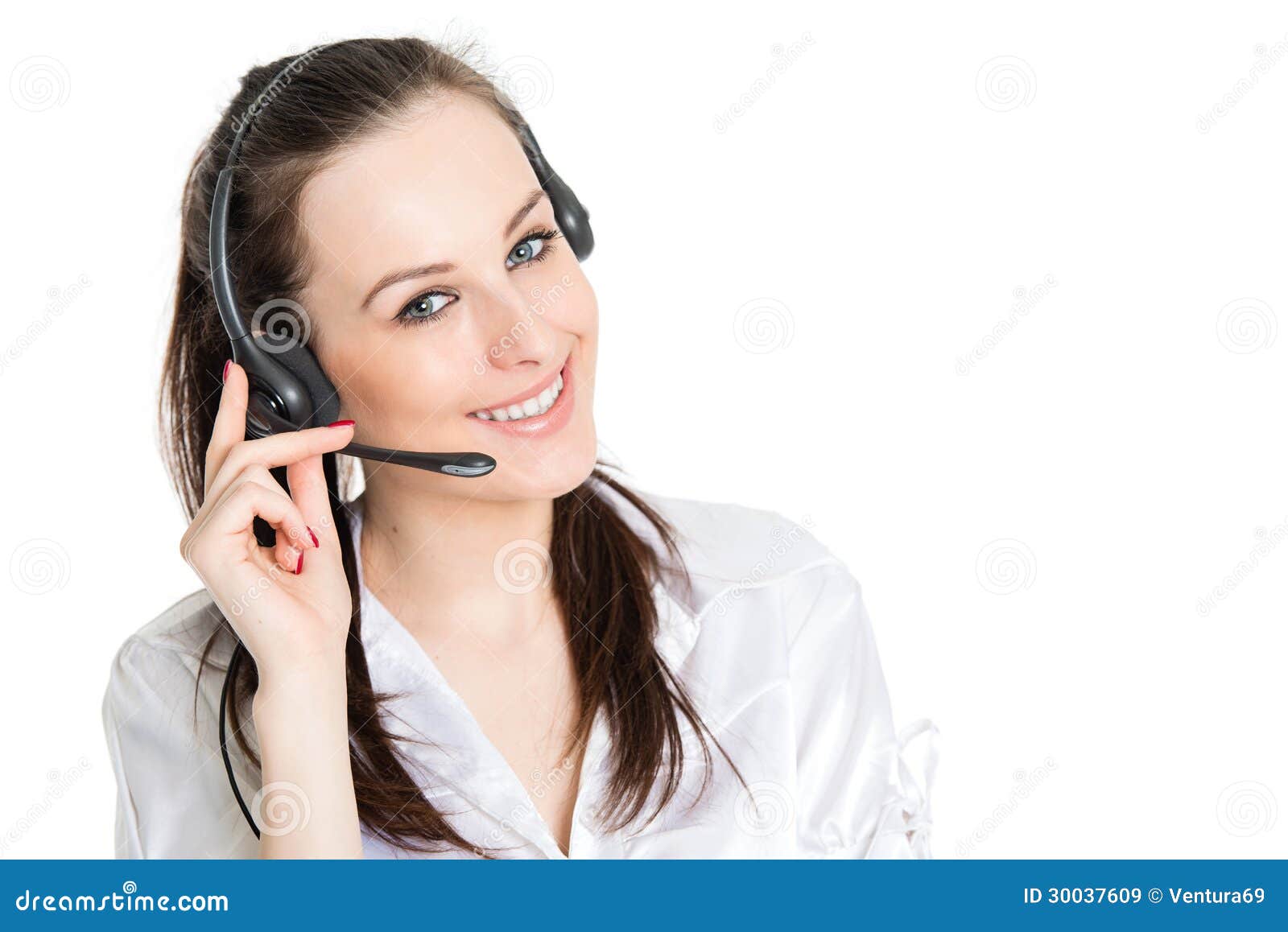 Portrait of Phone Operator with Headset Stock Image - Image of happy ...