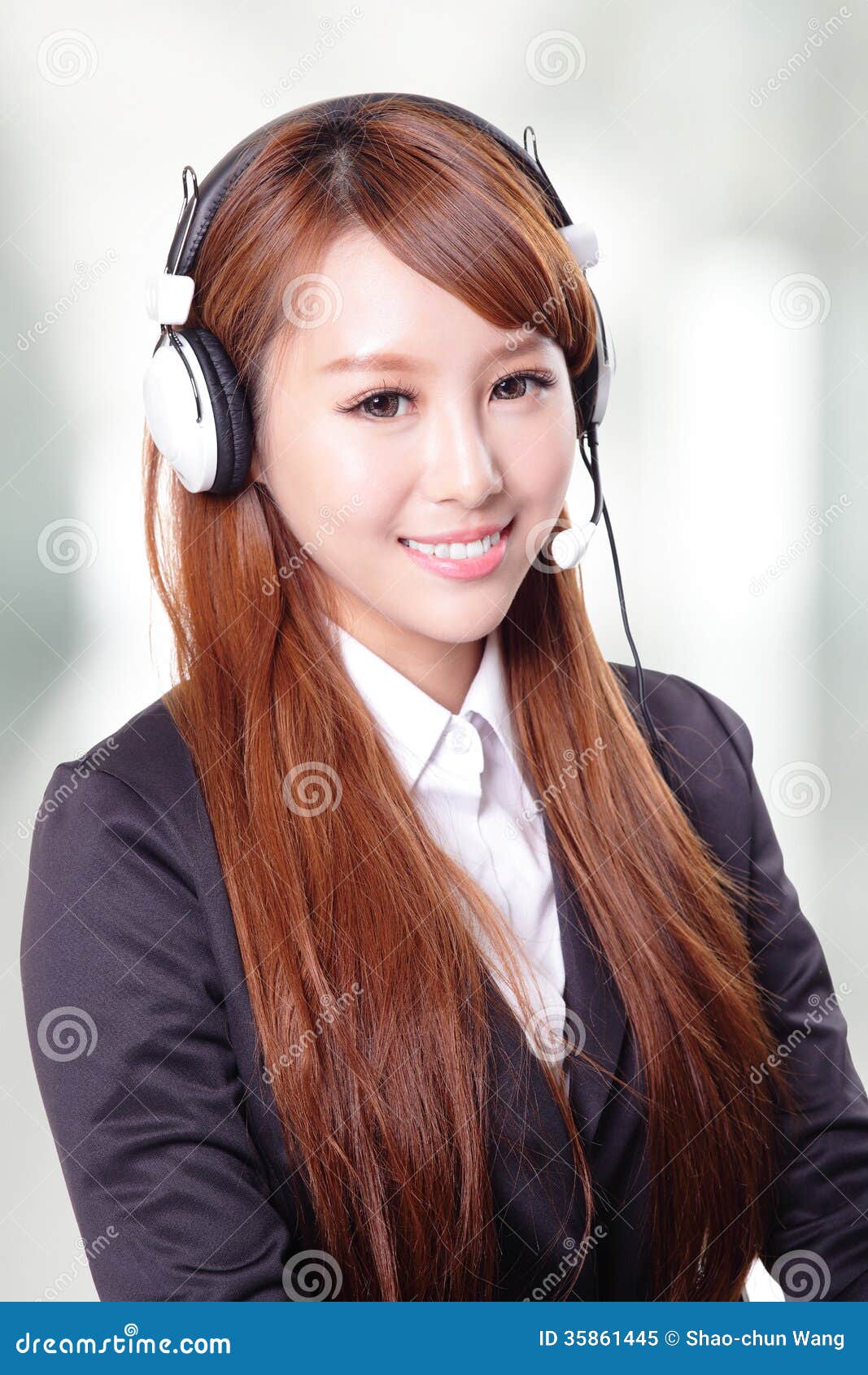 Portrait of Happy Smiling Support Phone Operator in Headset Stock Image ...