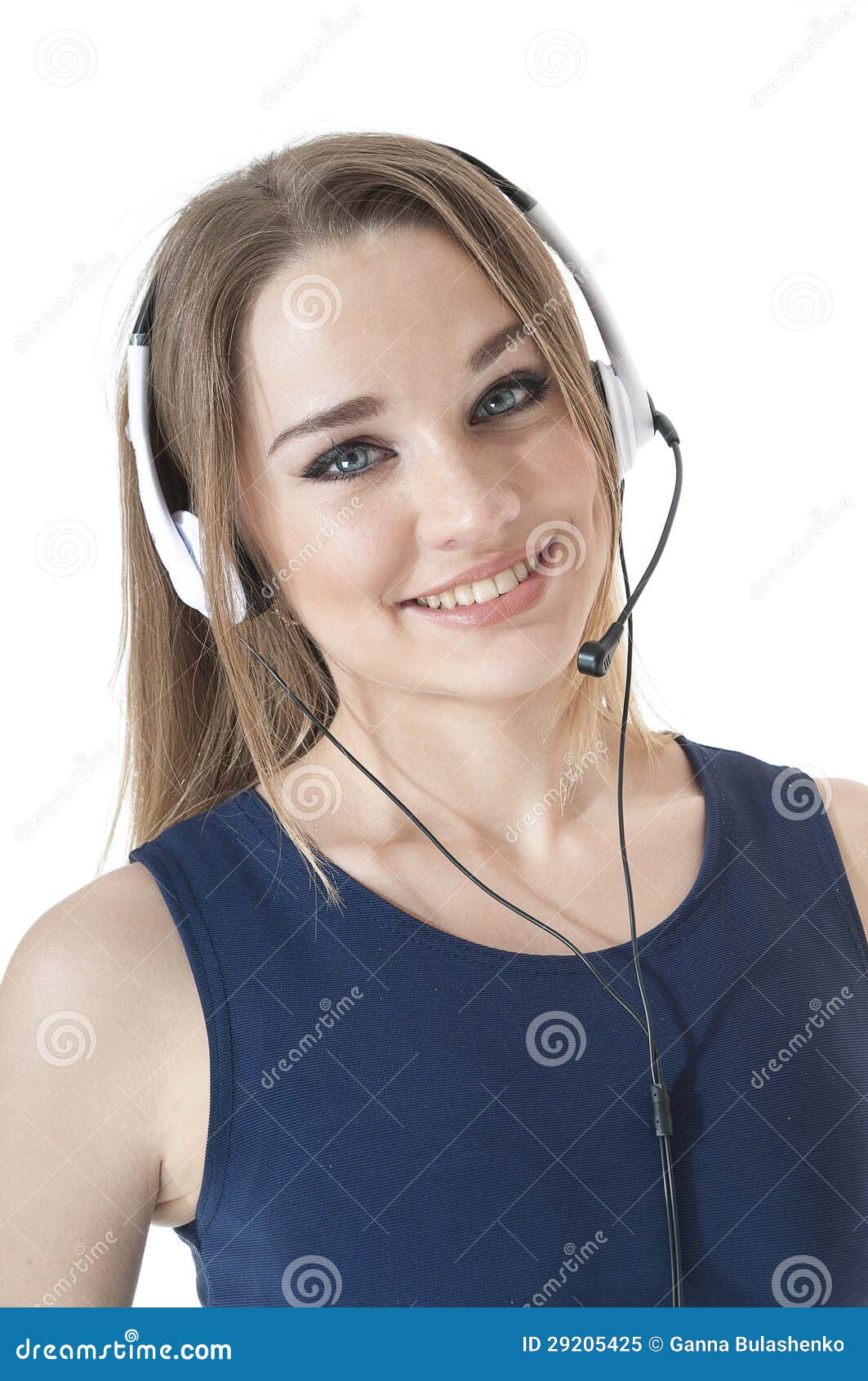 Portrait Of A Happy Smiling Support Phone Operator Wearing A Headset ...