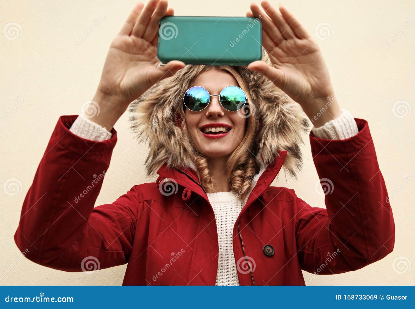 Portrait Happy Smiling Young Woman Taking Selfie Picture by Smartphone ... Portrait Happy Smiling Young Woman Taking Selfie Picture by Smartphone ...