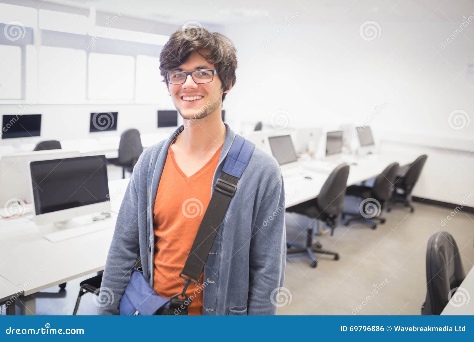 Portrait of Happy Student Standing in Computer Class Stock Photo ...