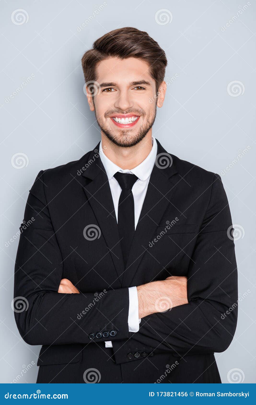 Portrait of Happy Successful Man in Suit with Crossed Hands Stock Photo ... Portrait of Happy Successful Man in Suit with Crossed Hands Stock Photo ...