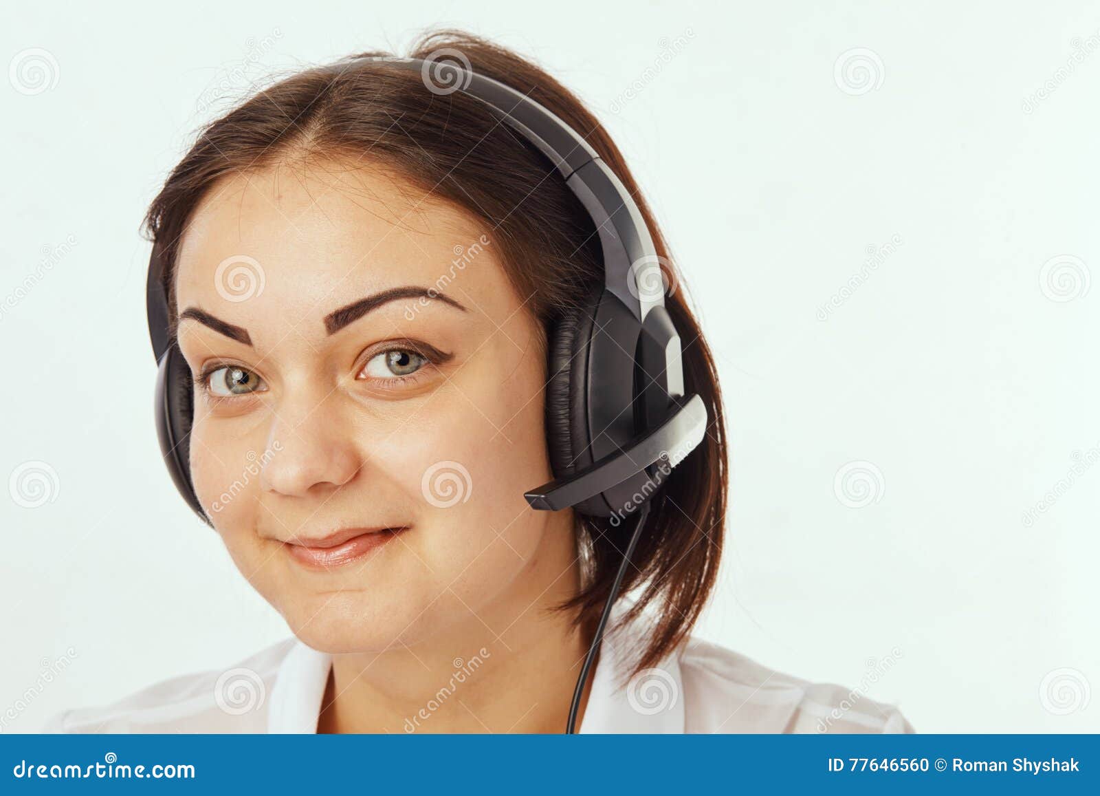 Portrait of Happy Support Phone Operator in Headset Stock Photo - Image ...