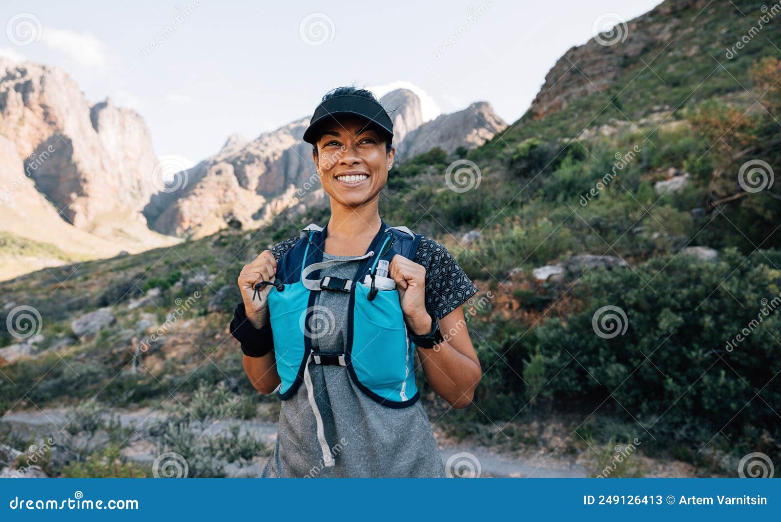 Portrait of a Happy Trail Runner Standing in Wild Terrain Stock Image ...