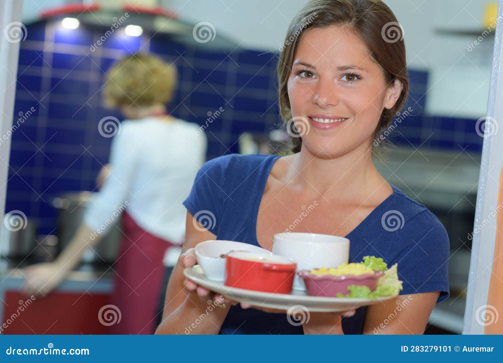 Portrait Happy Waitress Serving in Restaurant Stock Image - Image of ...