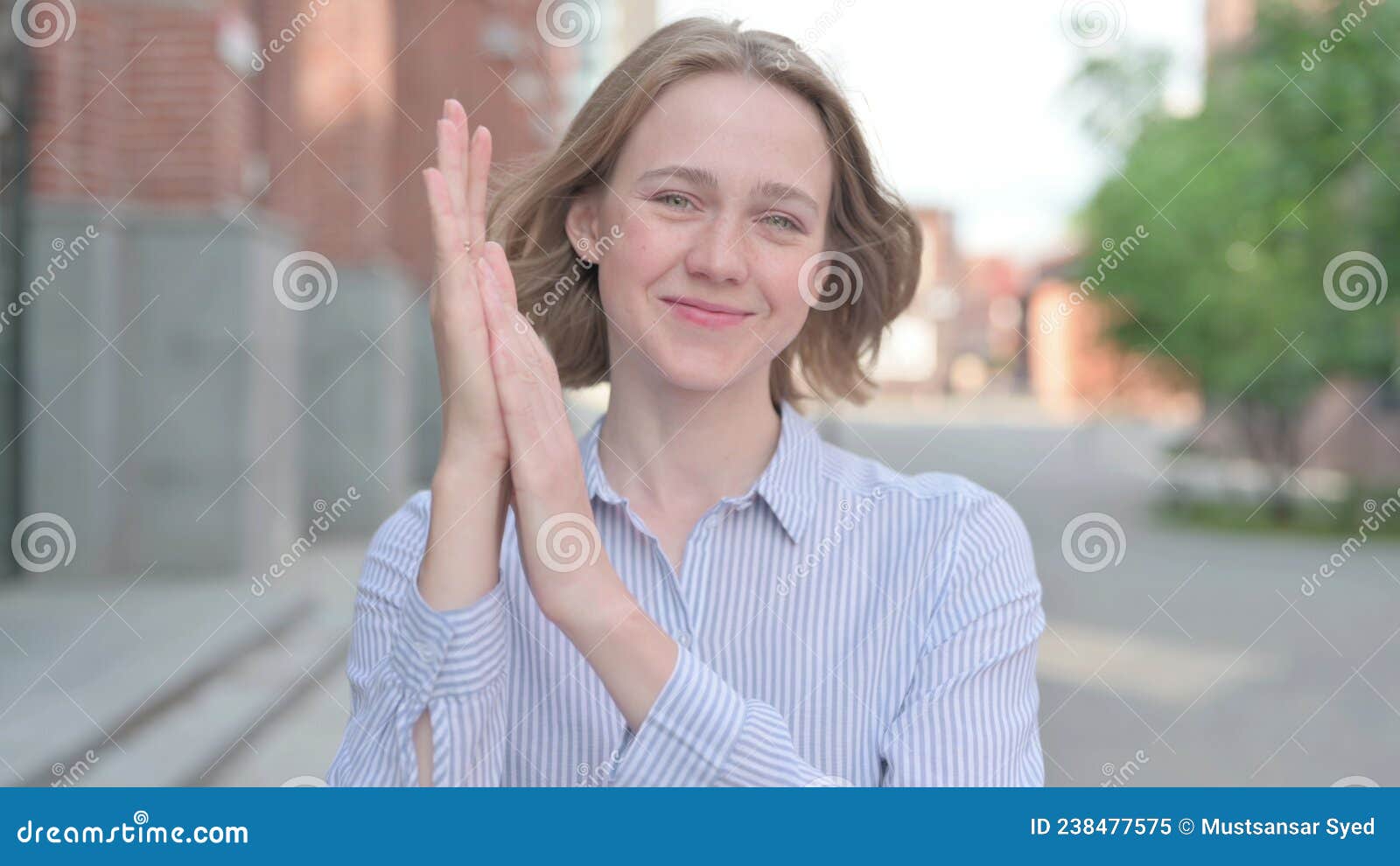 Portrait of Happy Woman Clapping, Applauding Stock Image - Image of ...