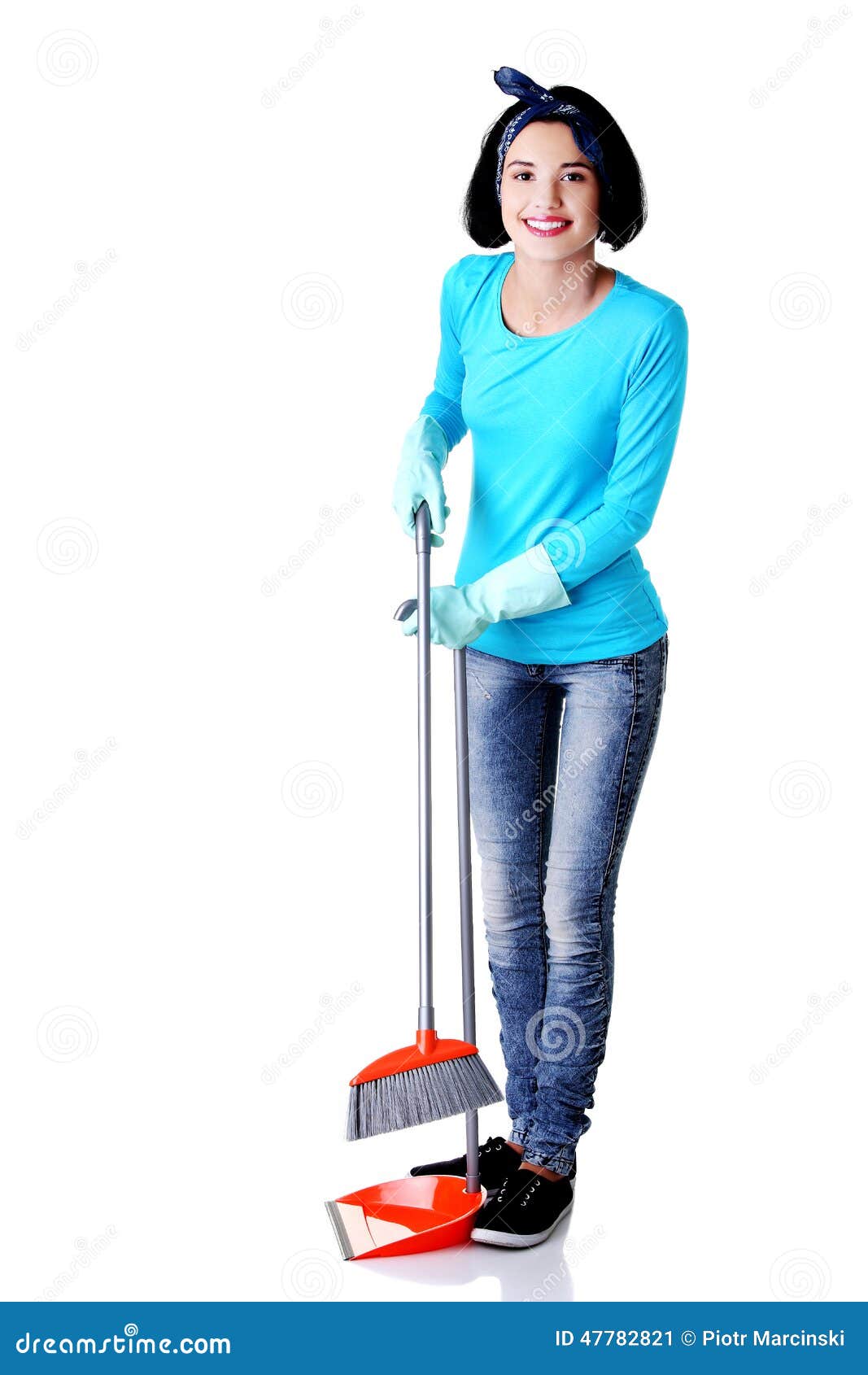 Portrait of Happy Woman with a Mop Stock Image - Image of isolated ...