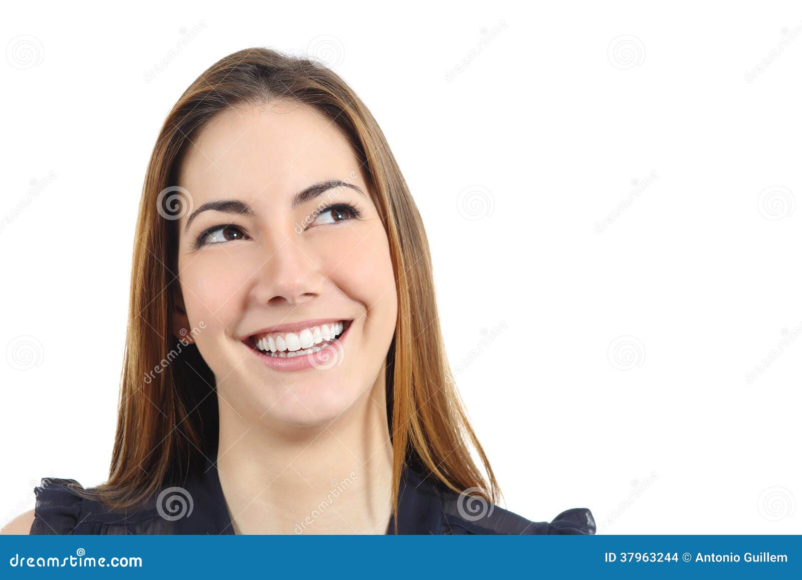 Portrait Of A Happy Woman With Perfect White Smile Looking Sideways