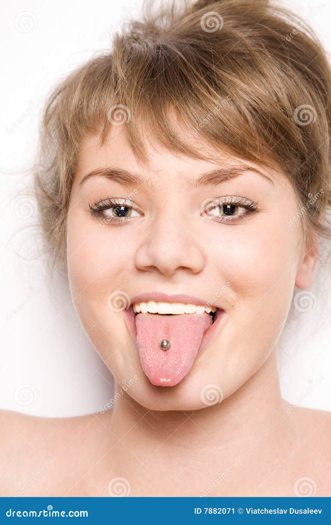 Portrait Of Happy Woman With Pierced Tongue Stock Image Image Of Care