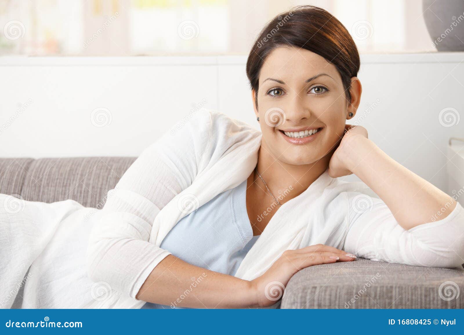 Portrait of Happy Woman Resting at Home Stock Image - Image of face ...