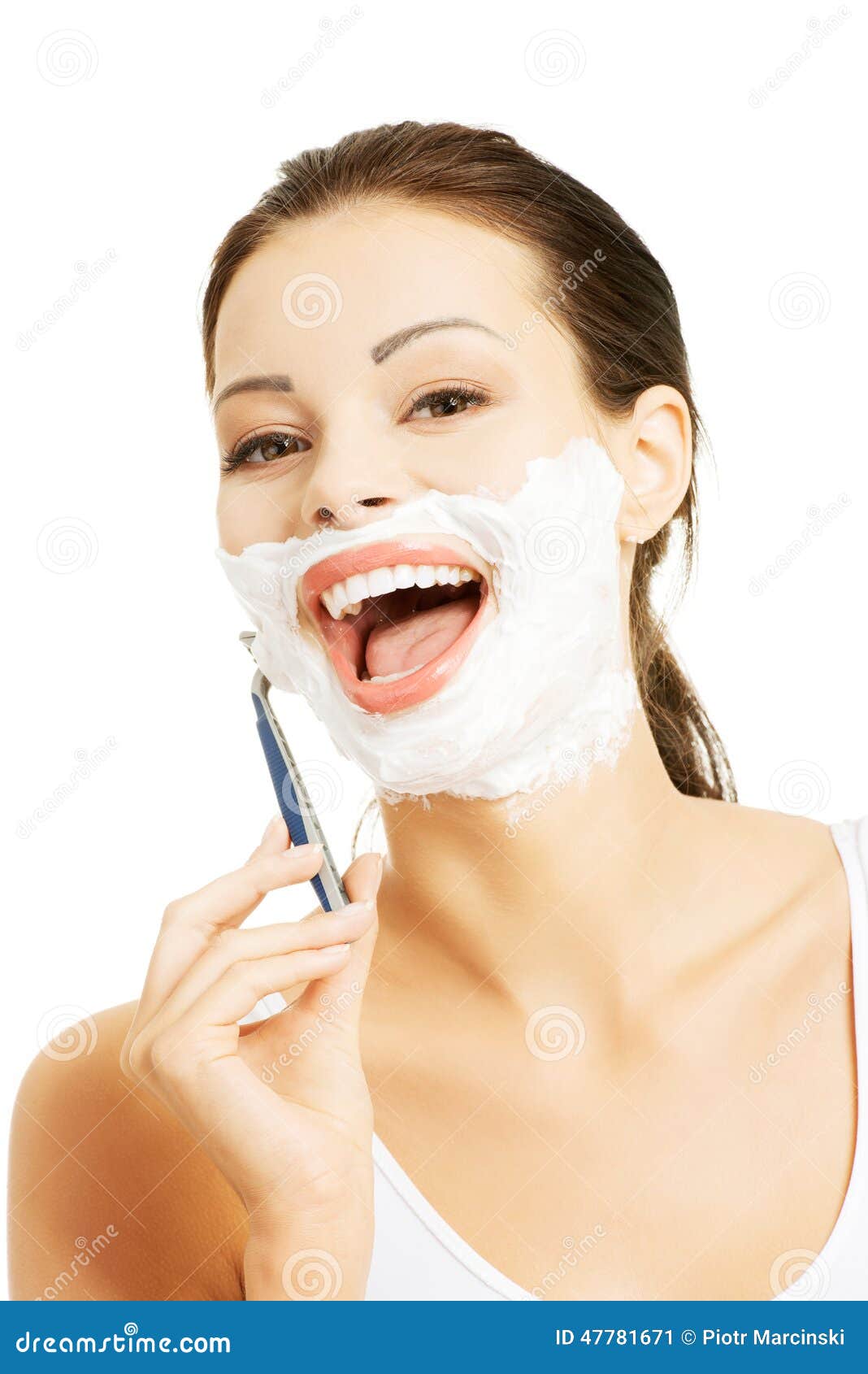 Portrait of Happy Woman Shaving Beard Stock Image - Image of isolated ...