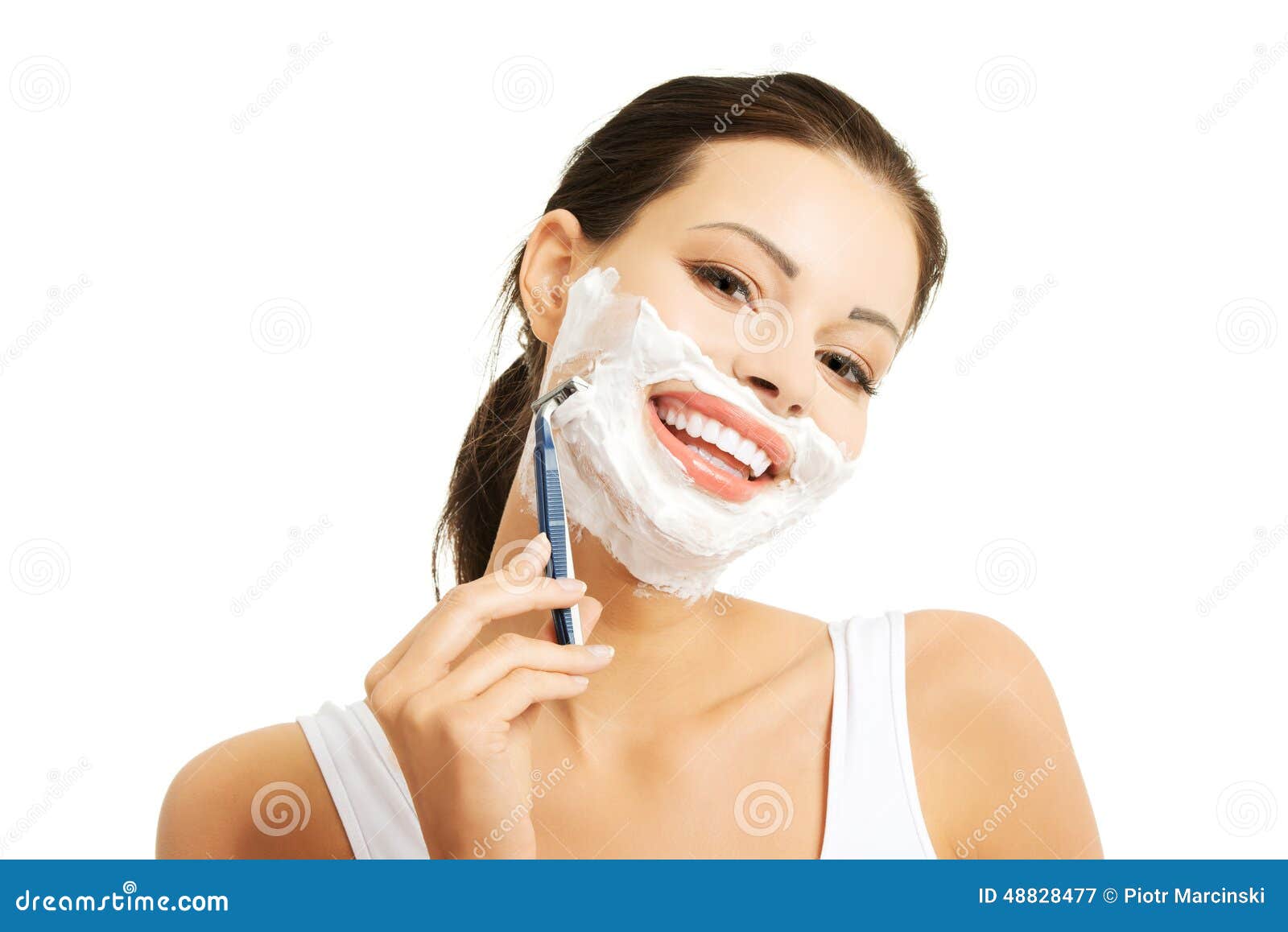 Portrait of Happy Woman Shaving Beard Stock Image - Image of crazy ...