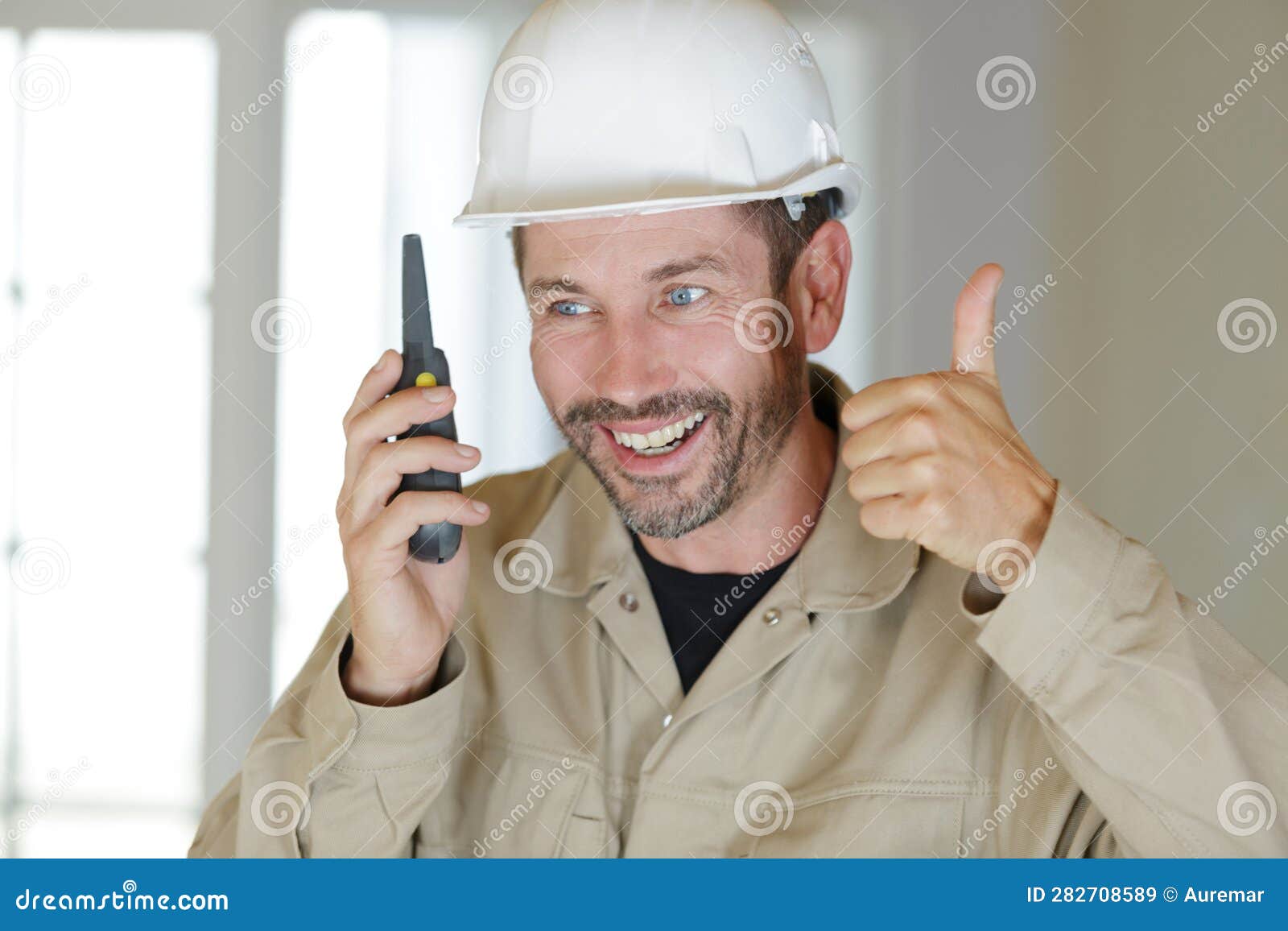 Portrait Happy Worker with Walkie-talkie Stock Image - Image of factory ...