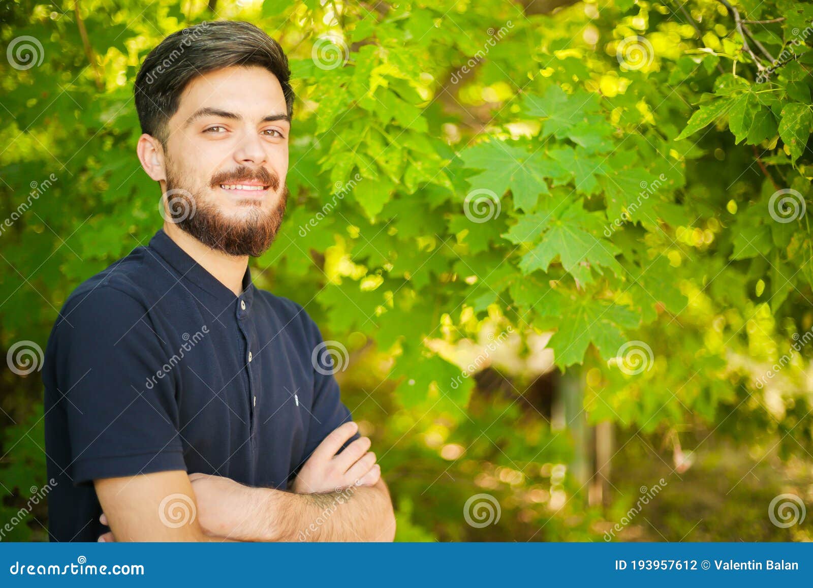 Portrait of Happy Young Bearded Man Outside. Stock Photo - Image of ...