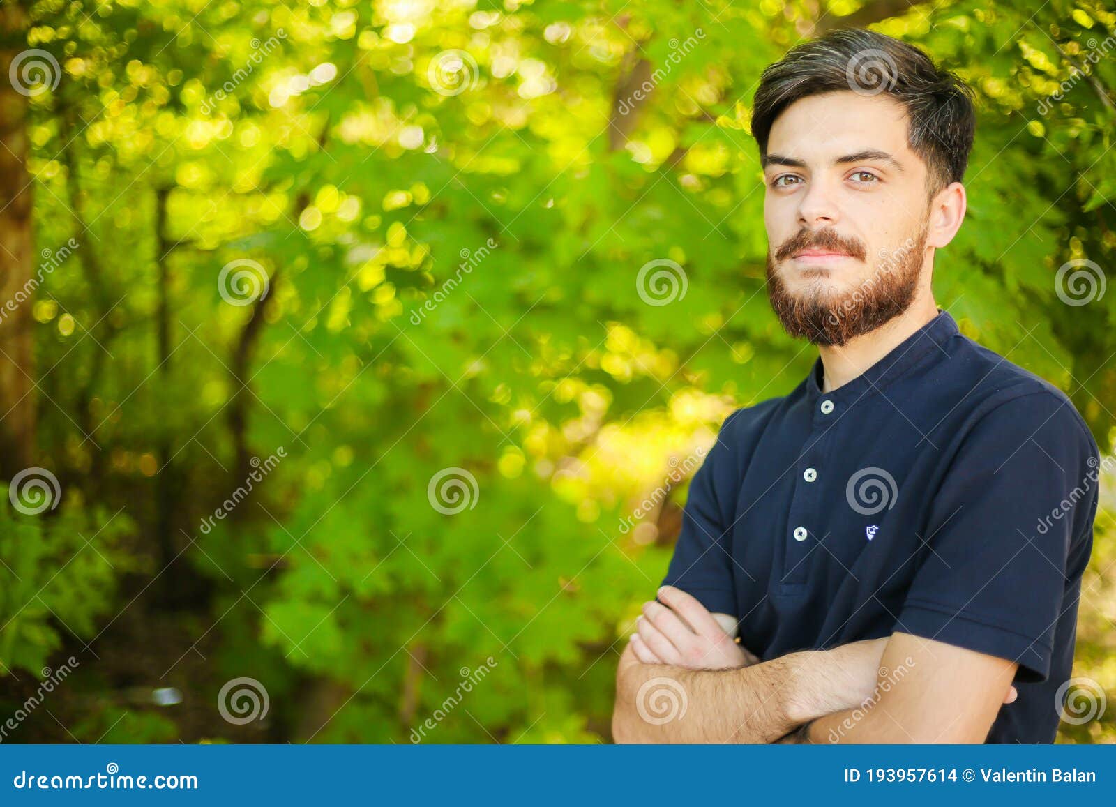 Portrait of Happy Young Bearded Man Outside. Stock Photo - Image of ...