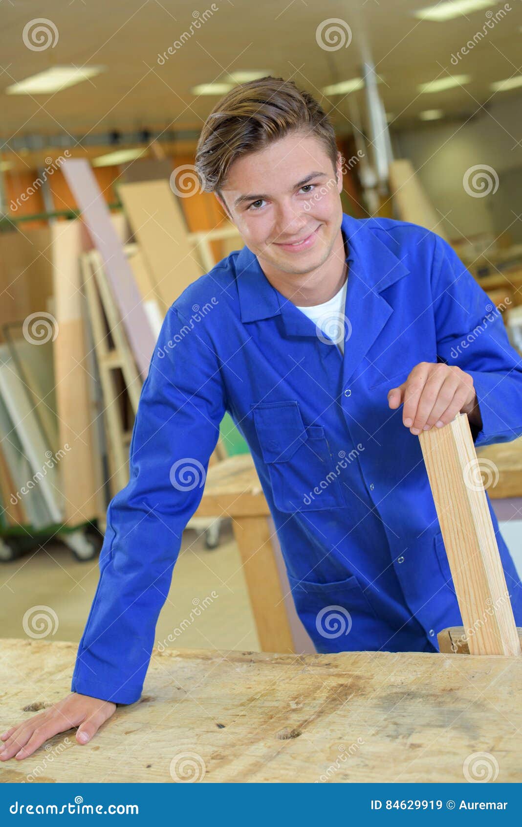 Portrait Happy Young Carpenter Stock Image - Image of wood, clothing ...
