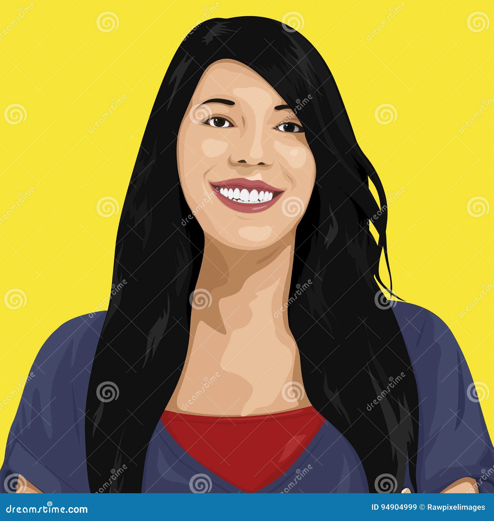 Portrait of Happy Young Lady Stock Illustration - Illustration of human ...