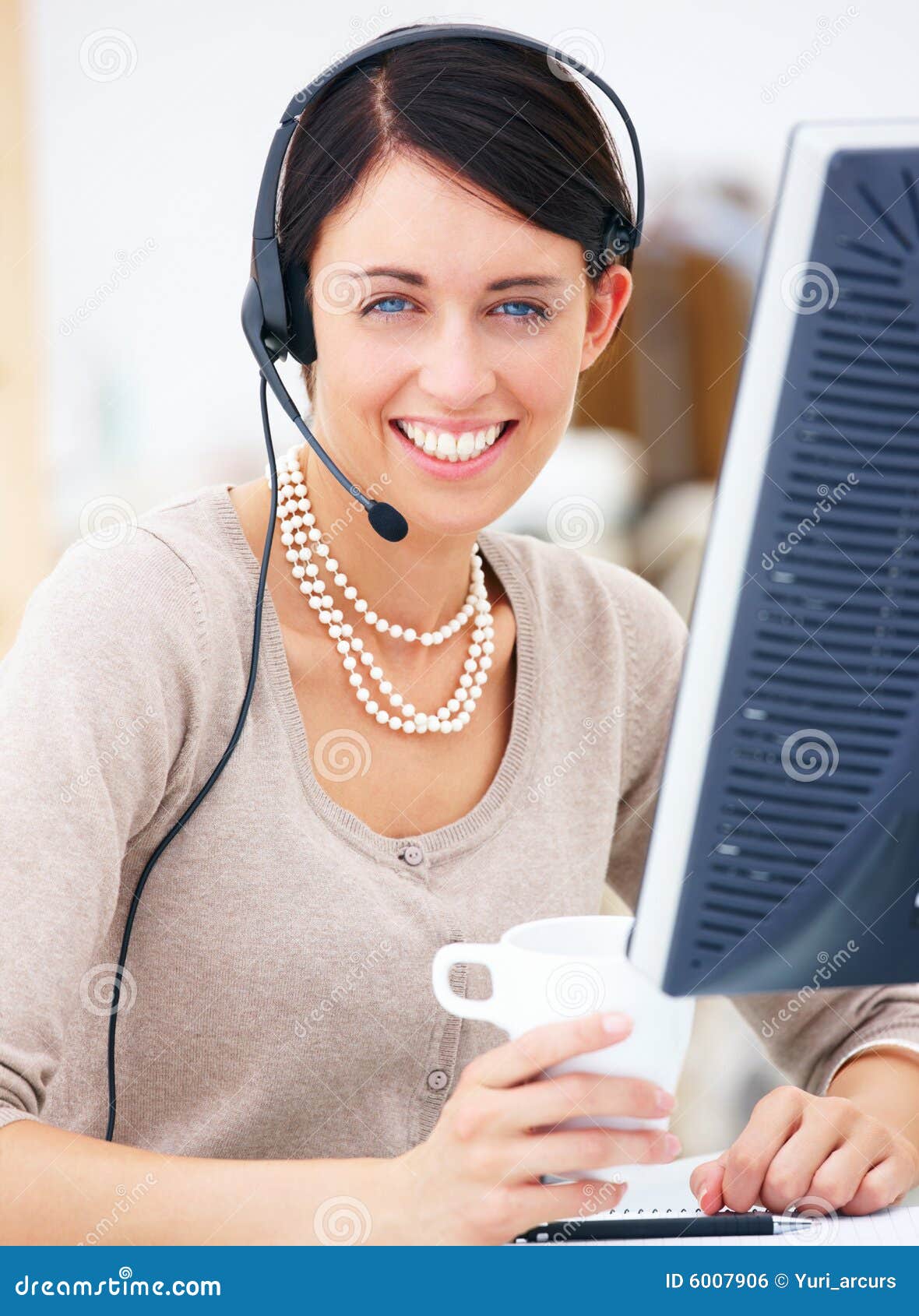Portrait of a Happy Young Lady with Headset Stock Photo - Image of ...