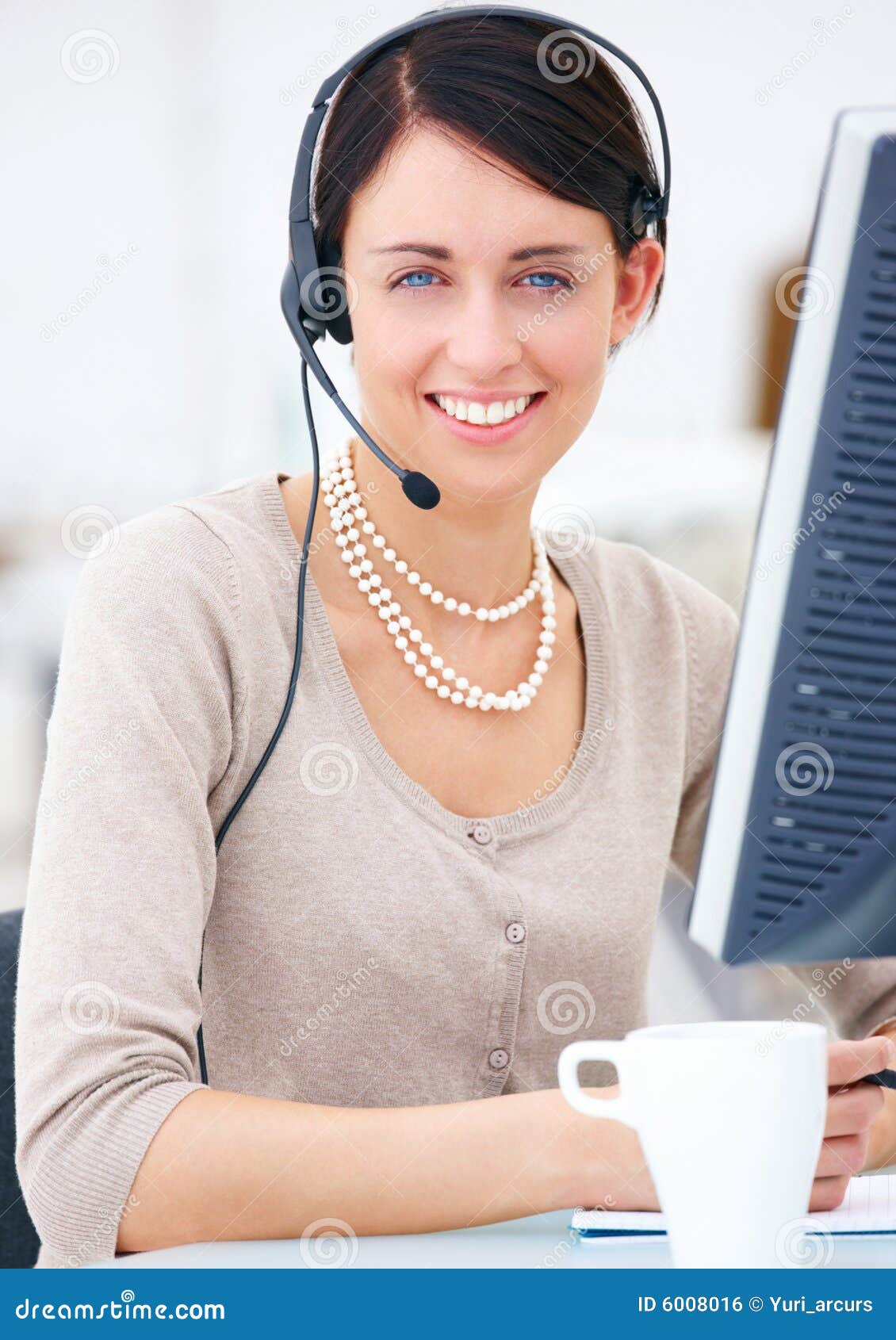 Portrait of a Happy Young Lady with Headset Stock Photo - Image of ...