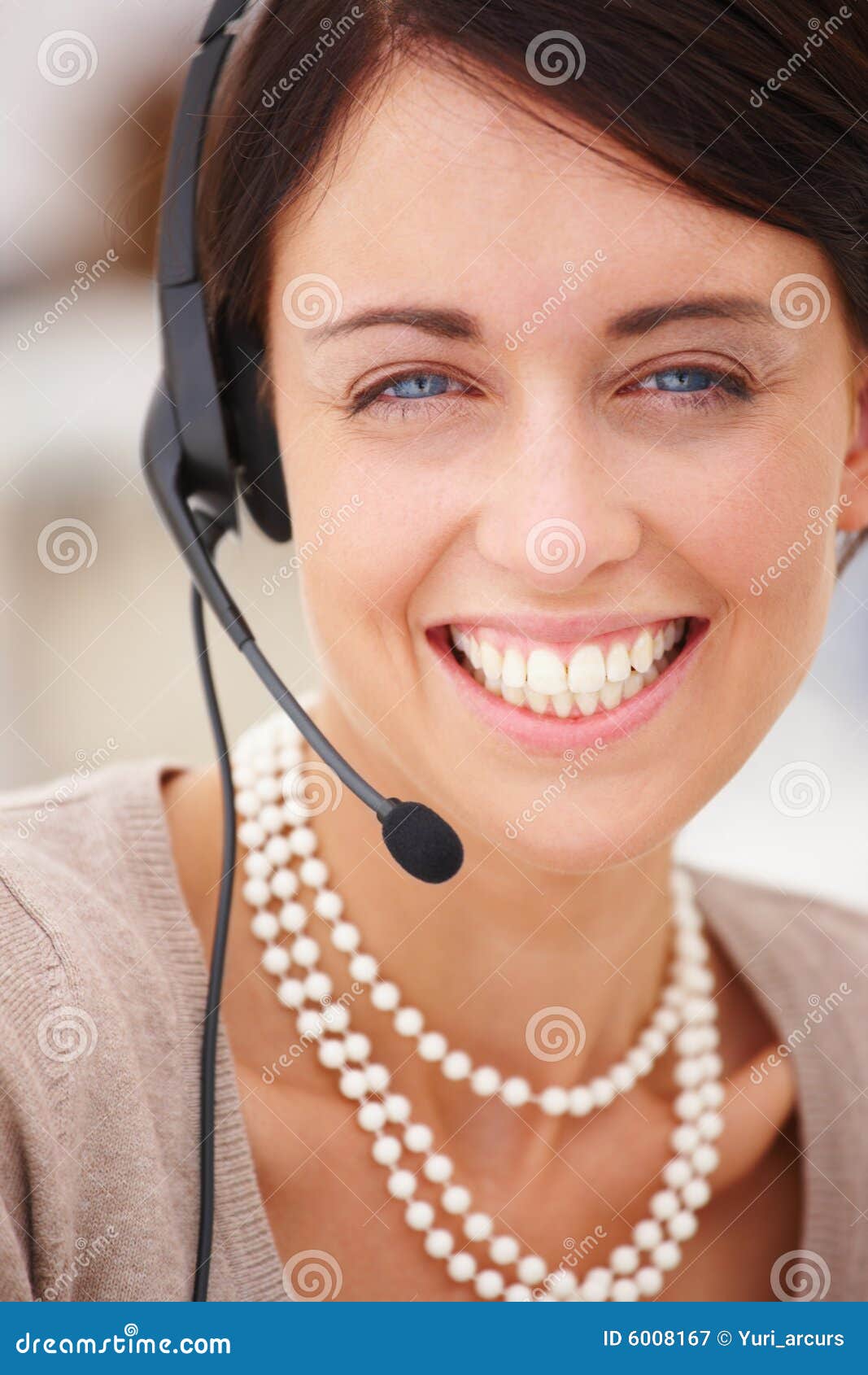 Portrait of a Happy Young Lady with Headset Stock Image - Image of ...
