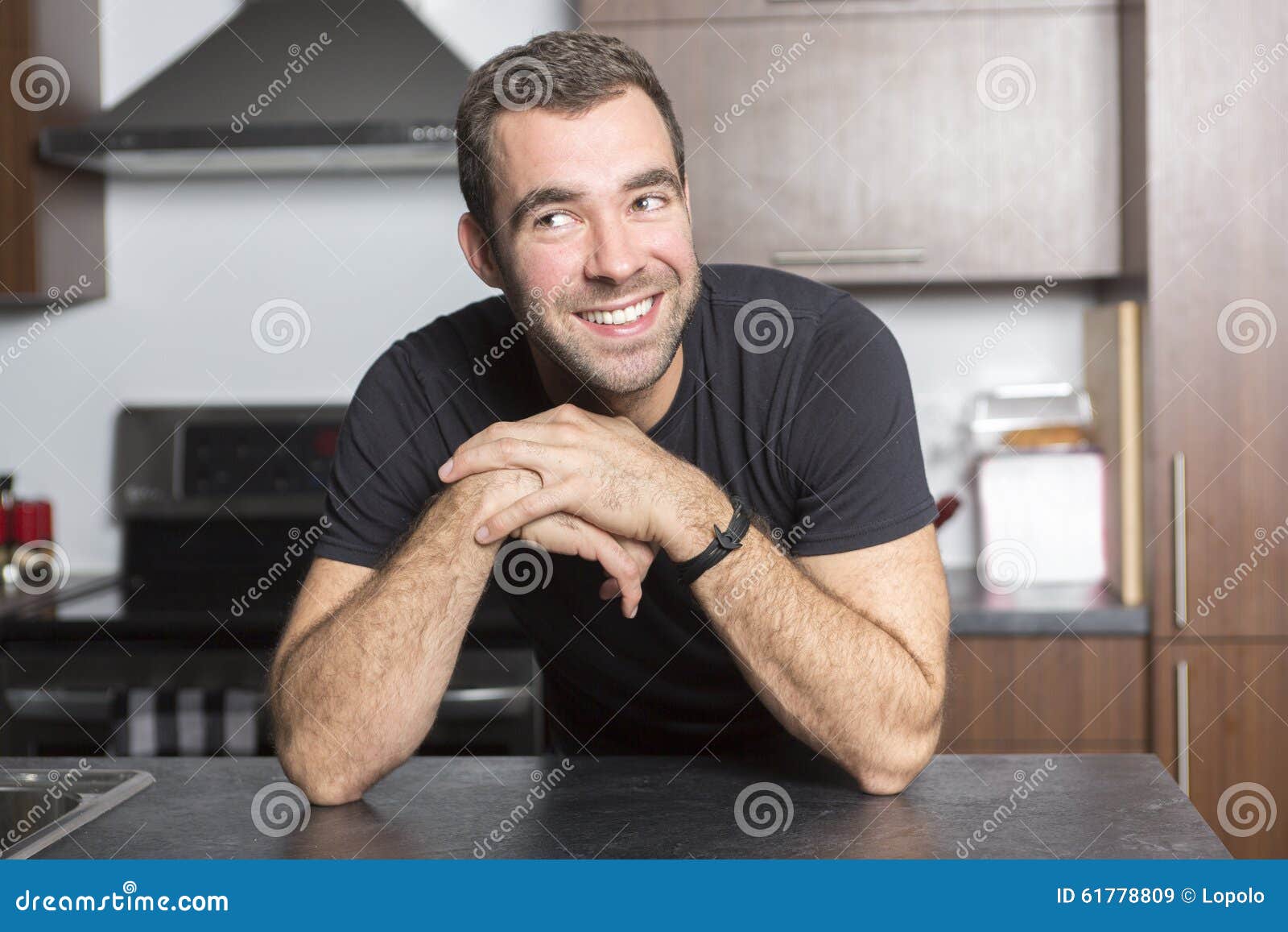 Portrait of Happy Young Man at Home Stock Image - Image of single ...