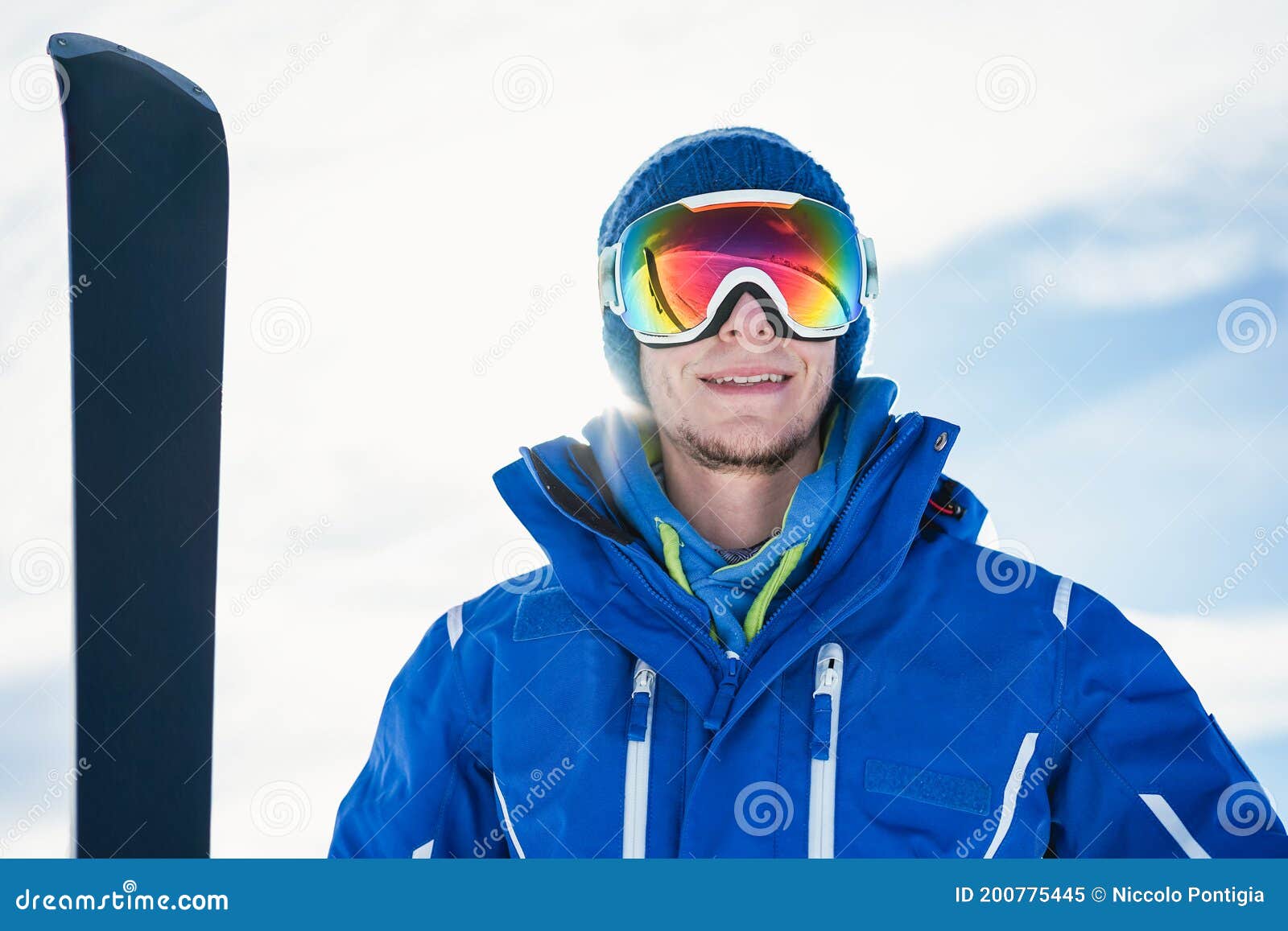 Portrait of Happy Young Man Isolated with Snowboard - Focus on Face ...