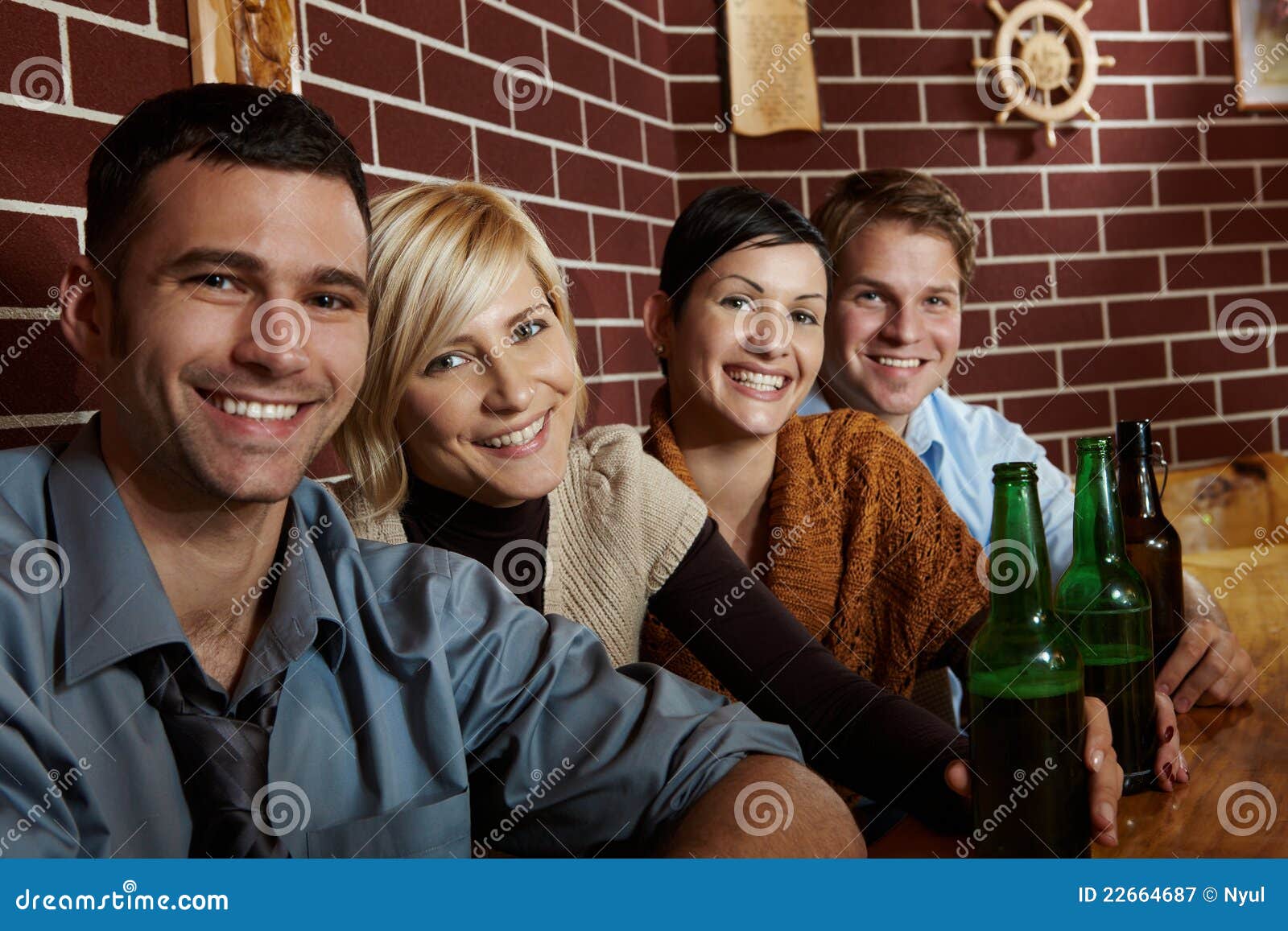 Portrait of Happy Young People in Pub Stock Image - Image of happiness ...