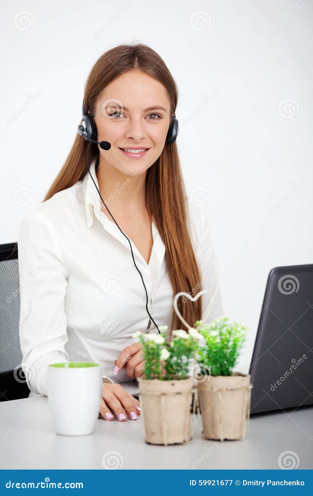 Portrait of Happy Young Support Phone Operator with Headset. Stock ...