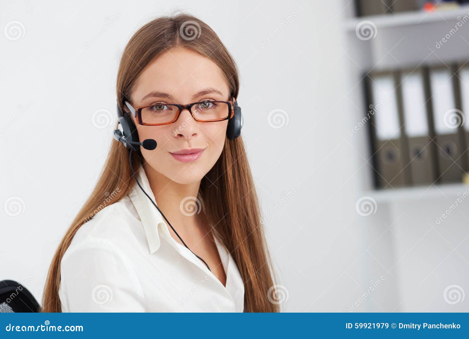 Portrait of Happy Young Support Phone Operator with Headset. Stock ...
