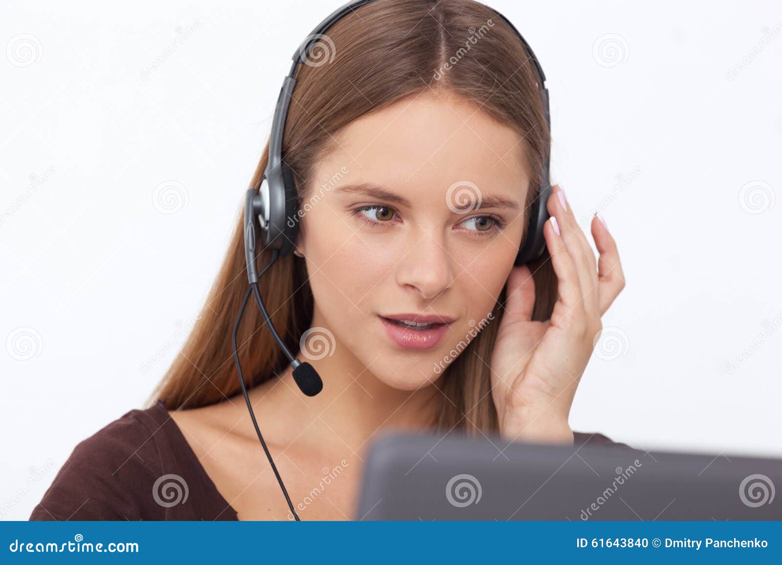 Portrait of Happy Young Support Phone Operator with Headset. Stock ...