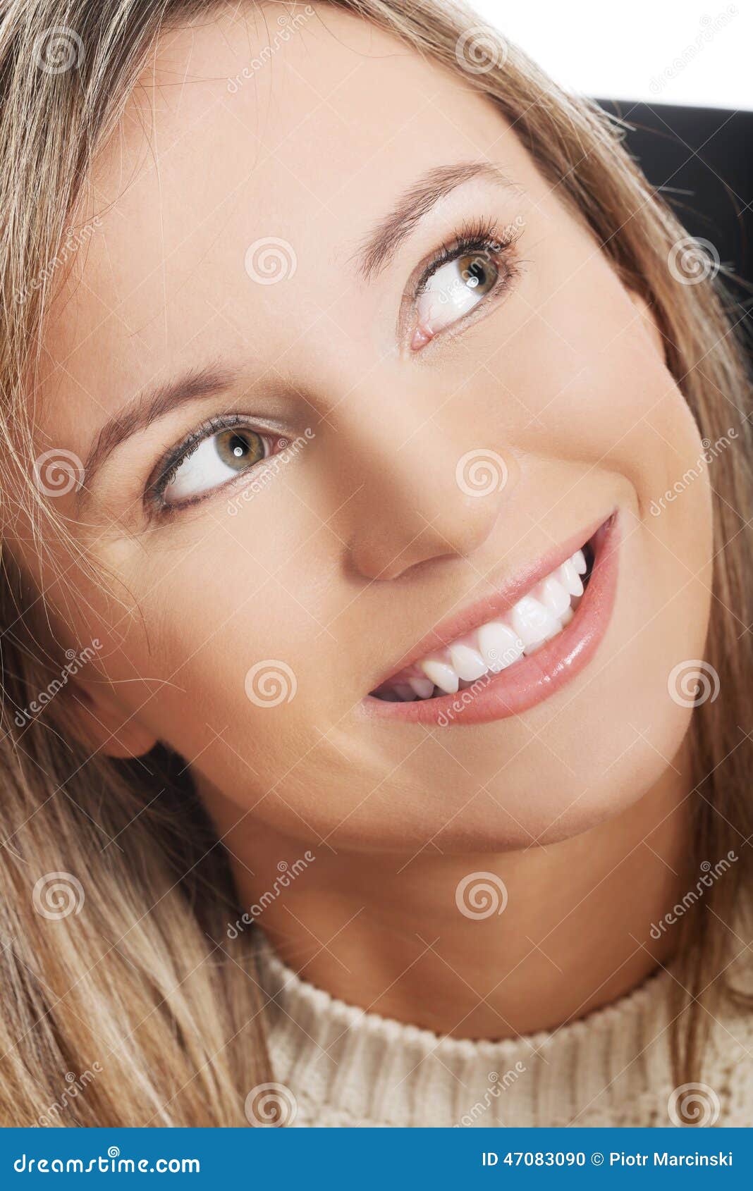 Portrait of a Happy Young Woman Looking Up Stock Photo - Image of lady ...