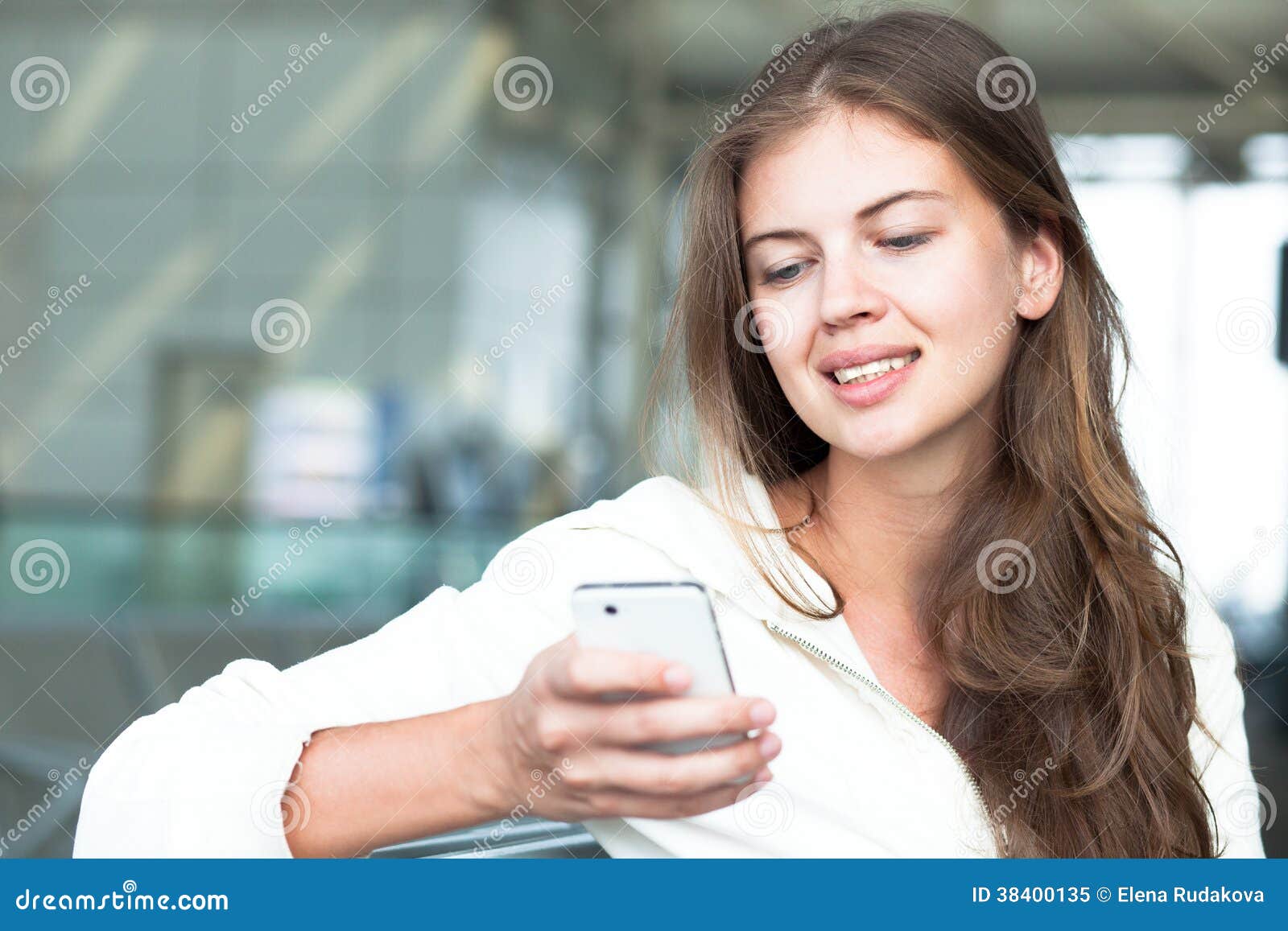 Portrait of Happy Young Woman Using Mobile Phone Stock Image - Image of ...