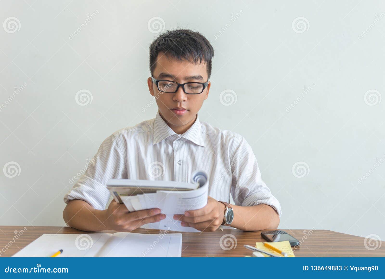 Portrait of Hard-studying Asian Student Reading Book Stock Image ...