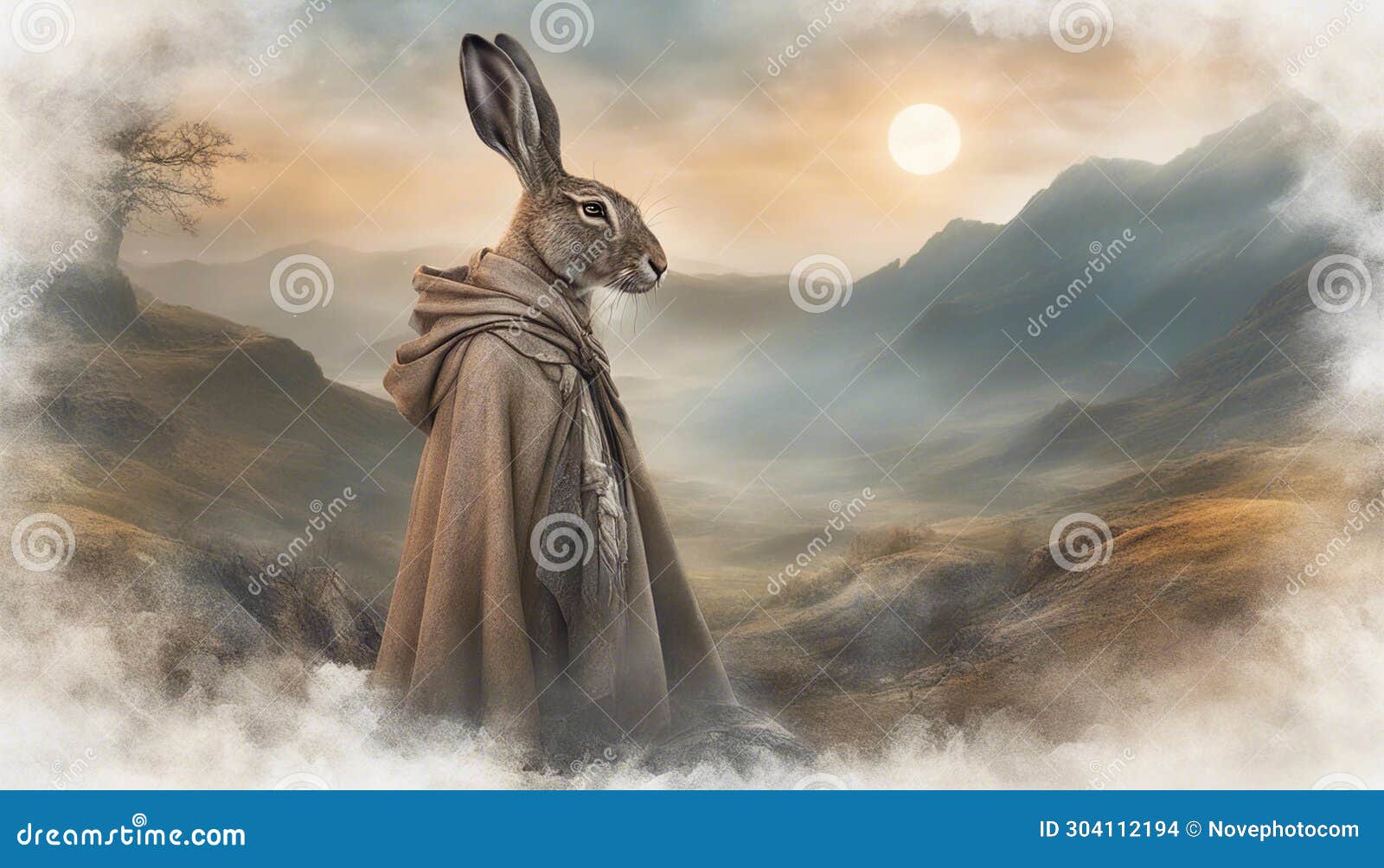 Portrait of a Hare. Fantasy Hare Against the Backdrop of a Mystical ...