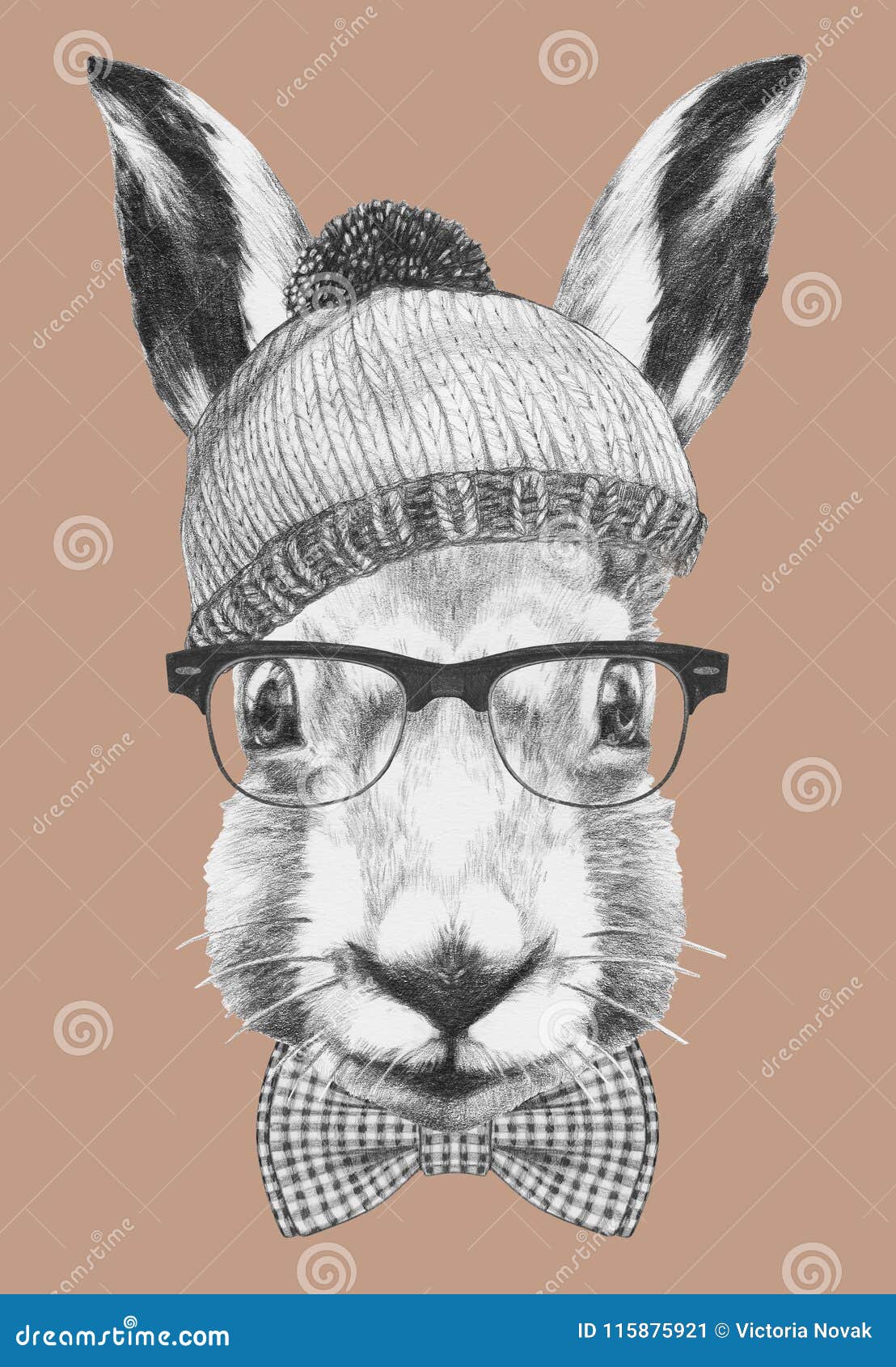 Portrait of Hare with, Hand-drawn Illustration. Stock Illustration ...