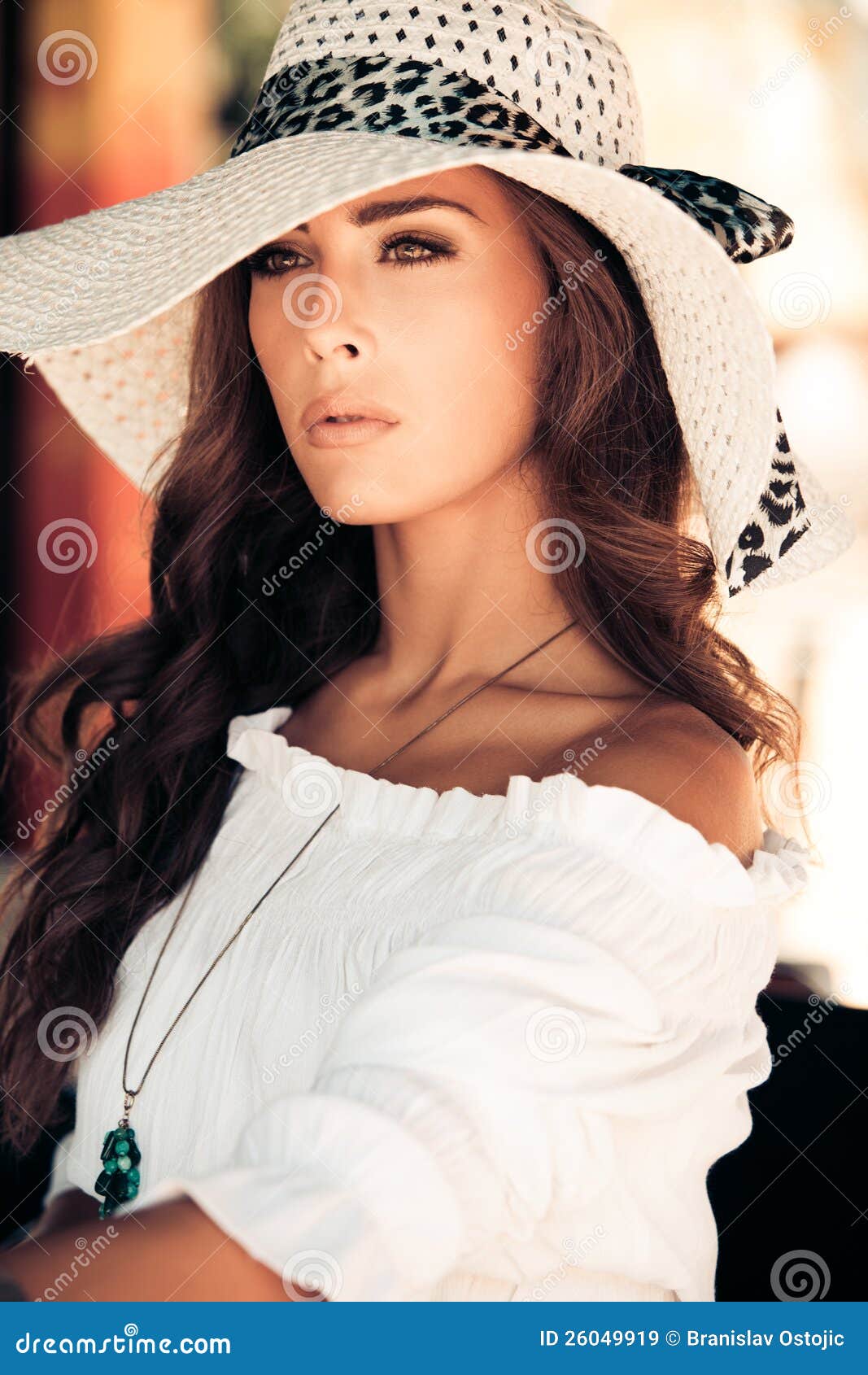 Portrait with hat stock image. Image of brunette, long - 26049919
