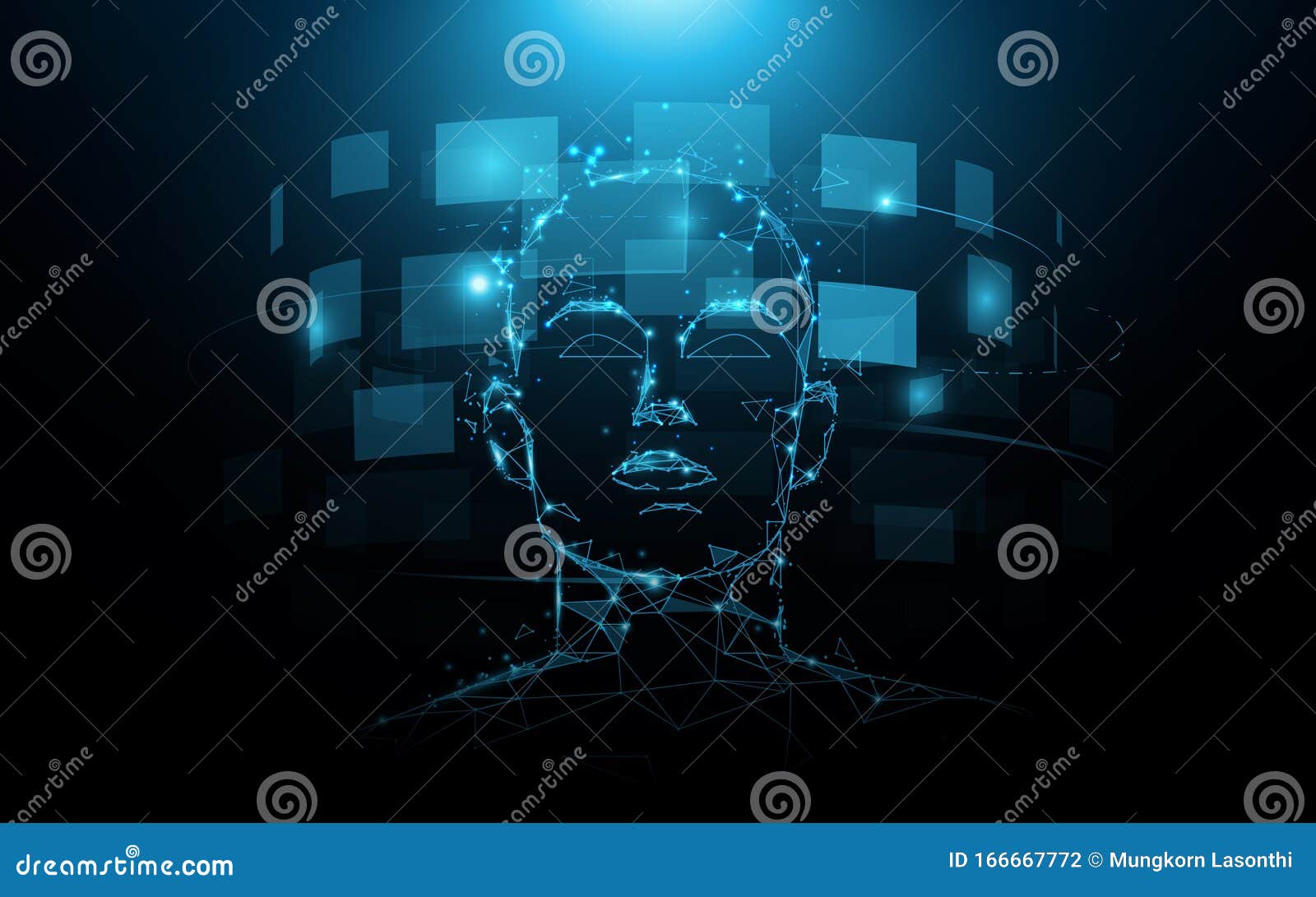 A Portrait Head Human and Digital Screen Virtual. Future Technology ...