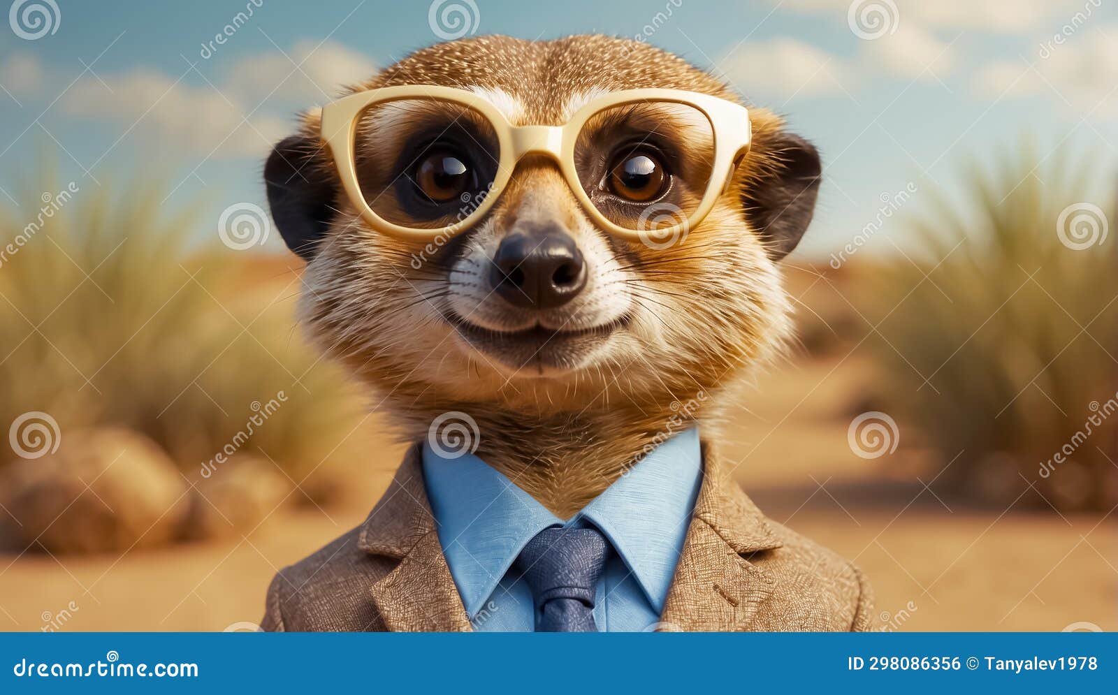 Portrait Head Meerkat With Glasses Design A Business Suit Looking Intelligent Smart Fashion