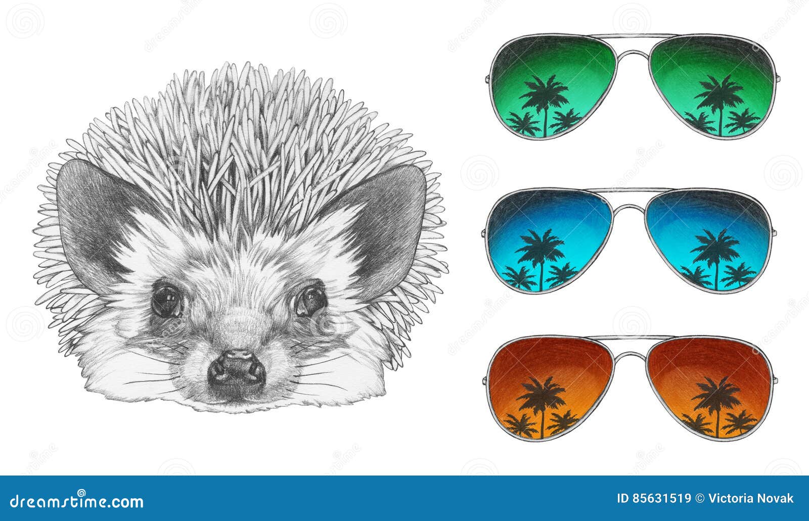 Portrait of Hedgehog with Mirror Sunglasses. Stock Illustration ...