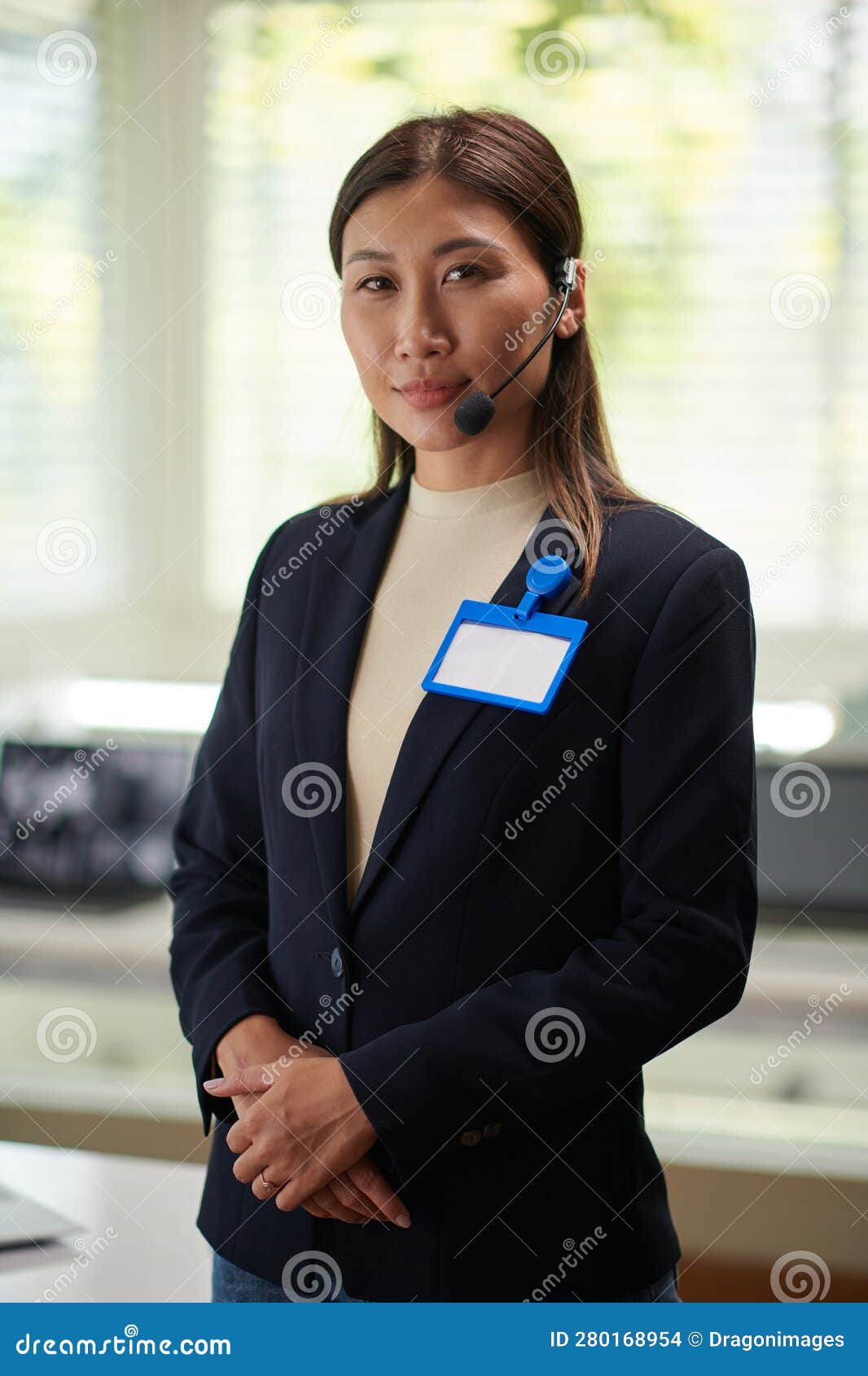 Portrait of Helpdesk Operator Stock Photo - Image of badge, headset: 280168954