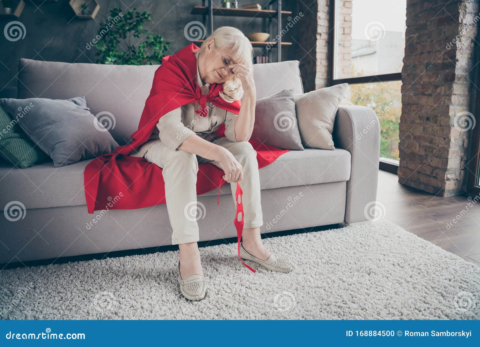 Portrait Of Her She Nice Attractive Tired Sick Ill Gray Haired Blonde