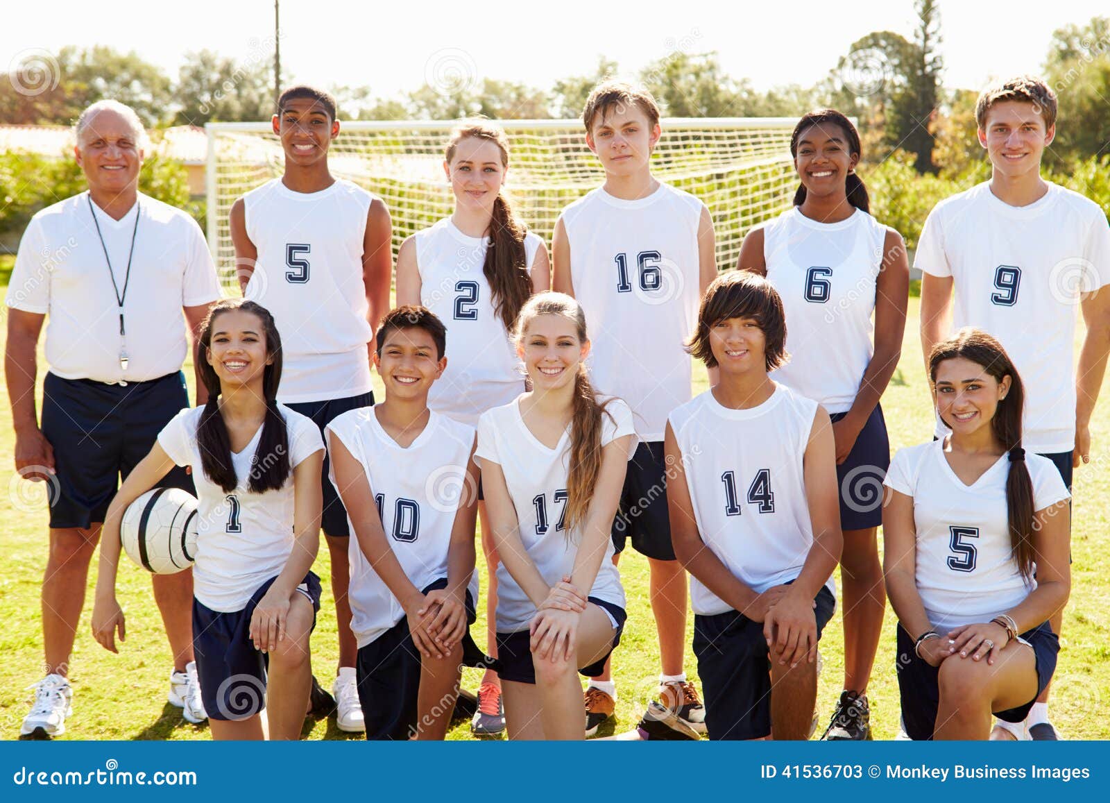 Portrait of High School Soccer Team with Coach Stock Image - Image of ...
