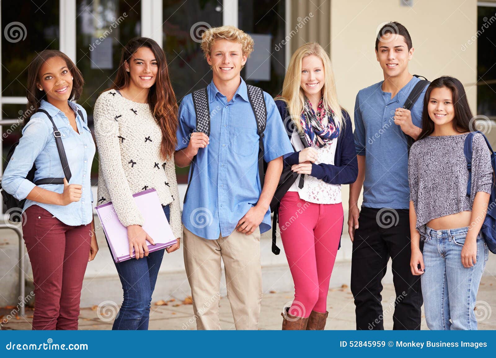 Portrait of High School Students Standing Outside Building Stock Image ...