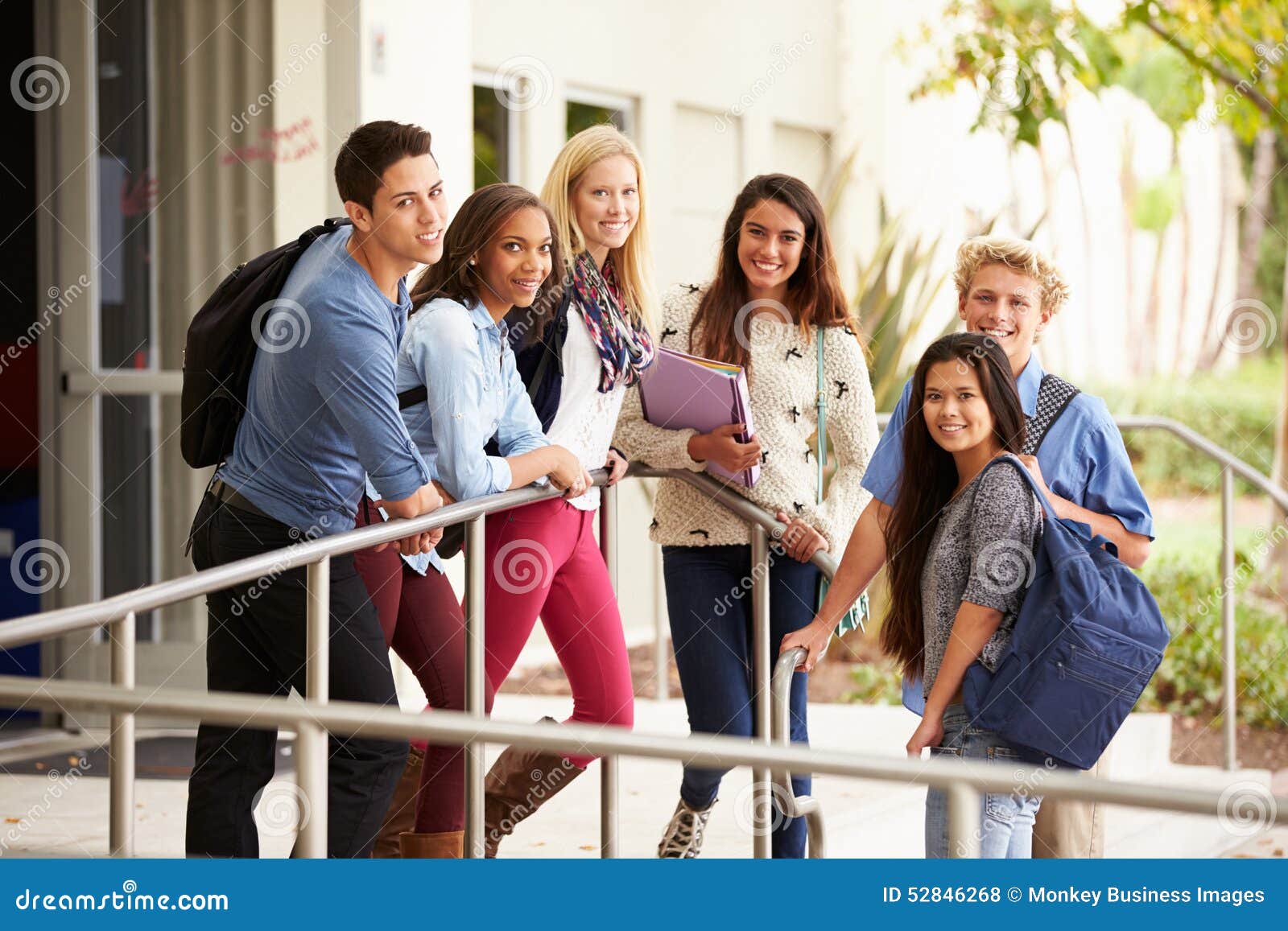Portrait of High School Students Standing Outside Building Stock Photo ...